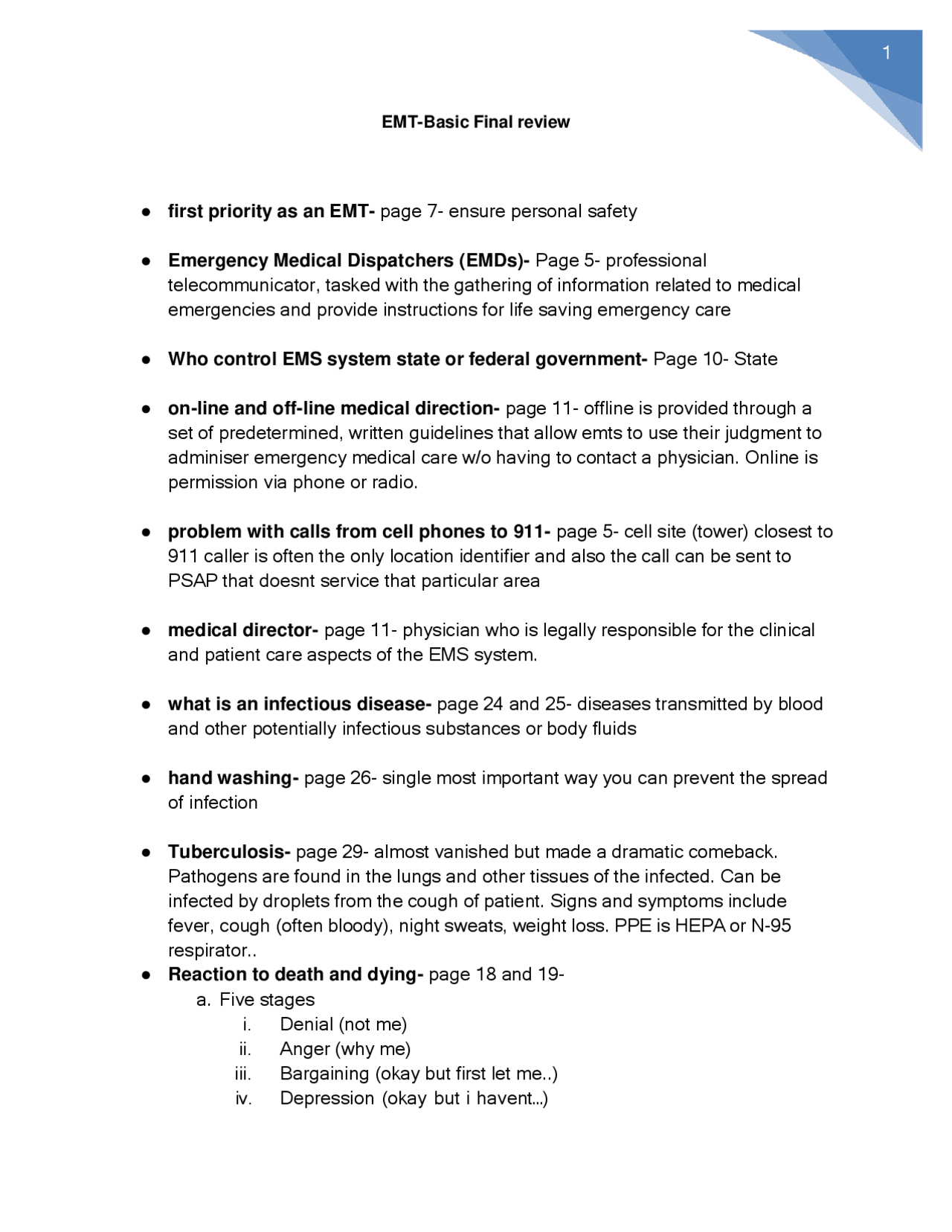 EMT-Basic Final review latest solution | Exams Nursing | Docsity