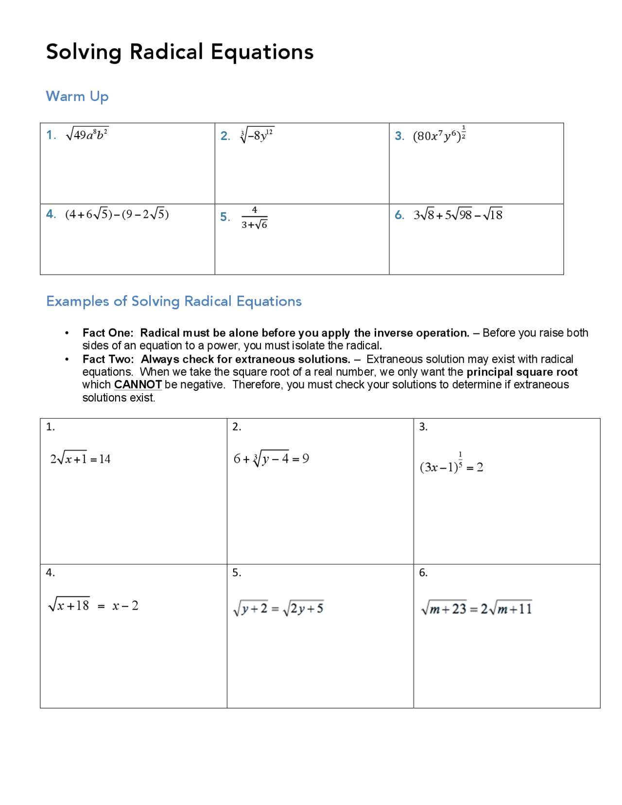 Solving Radical Equations Lecture Notes Algebra Docsity