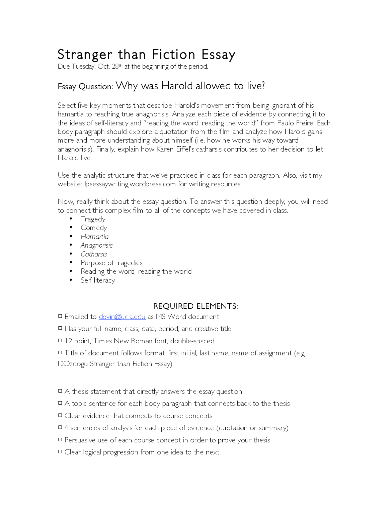 Stranger than Fiction Essay: Understanding Harold's Journey to Self ...