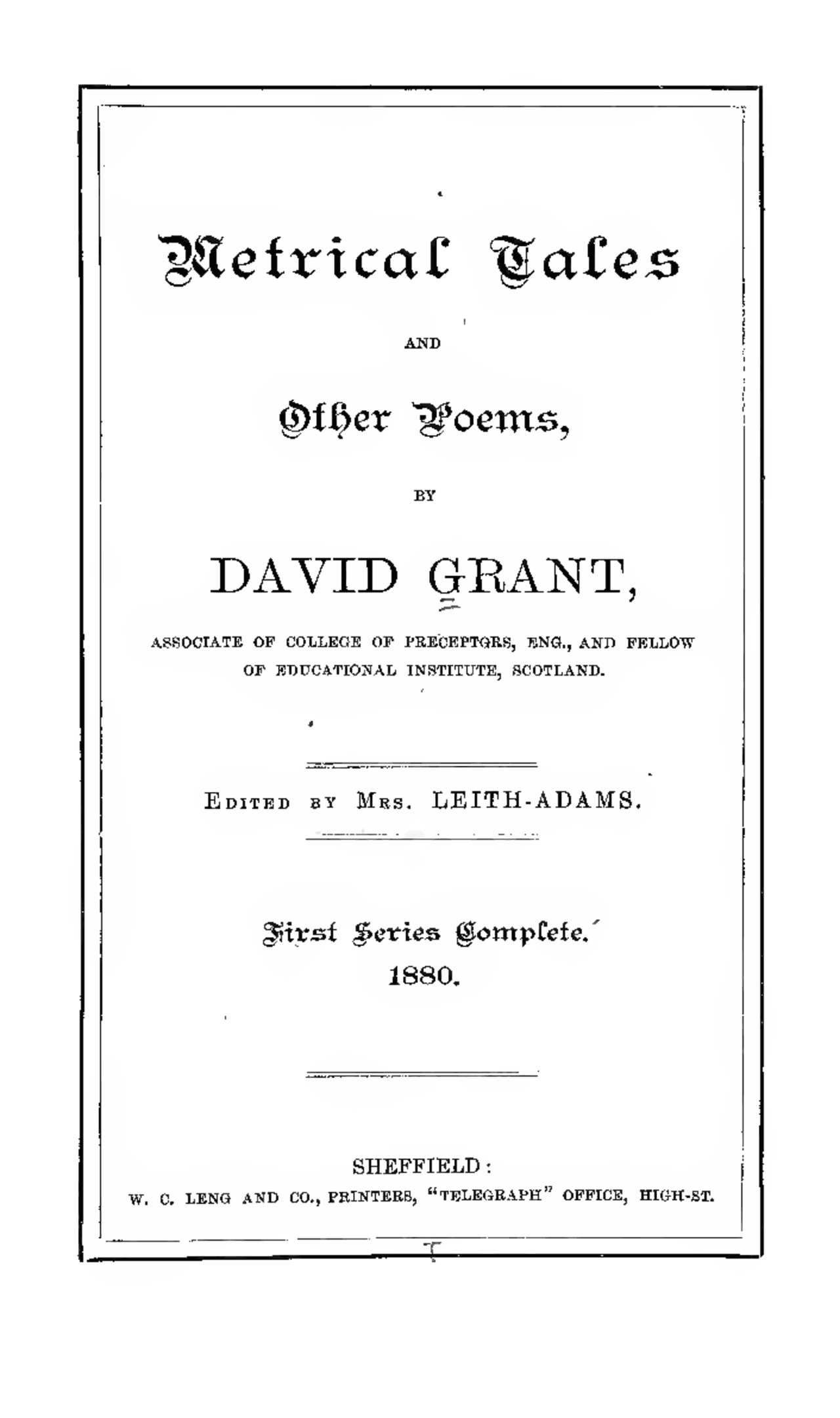 Metrical tales and other poems | Assignments Voice | Docsity