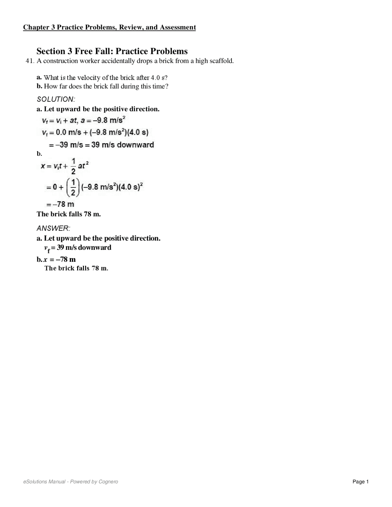 Section 3 Free Fall Practice Problems Assignments Construction Docsity
