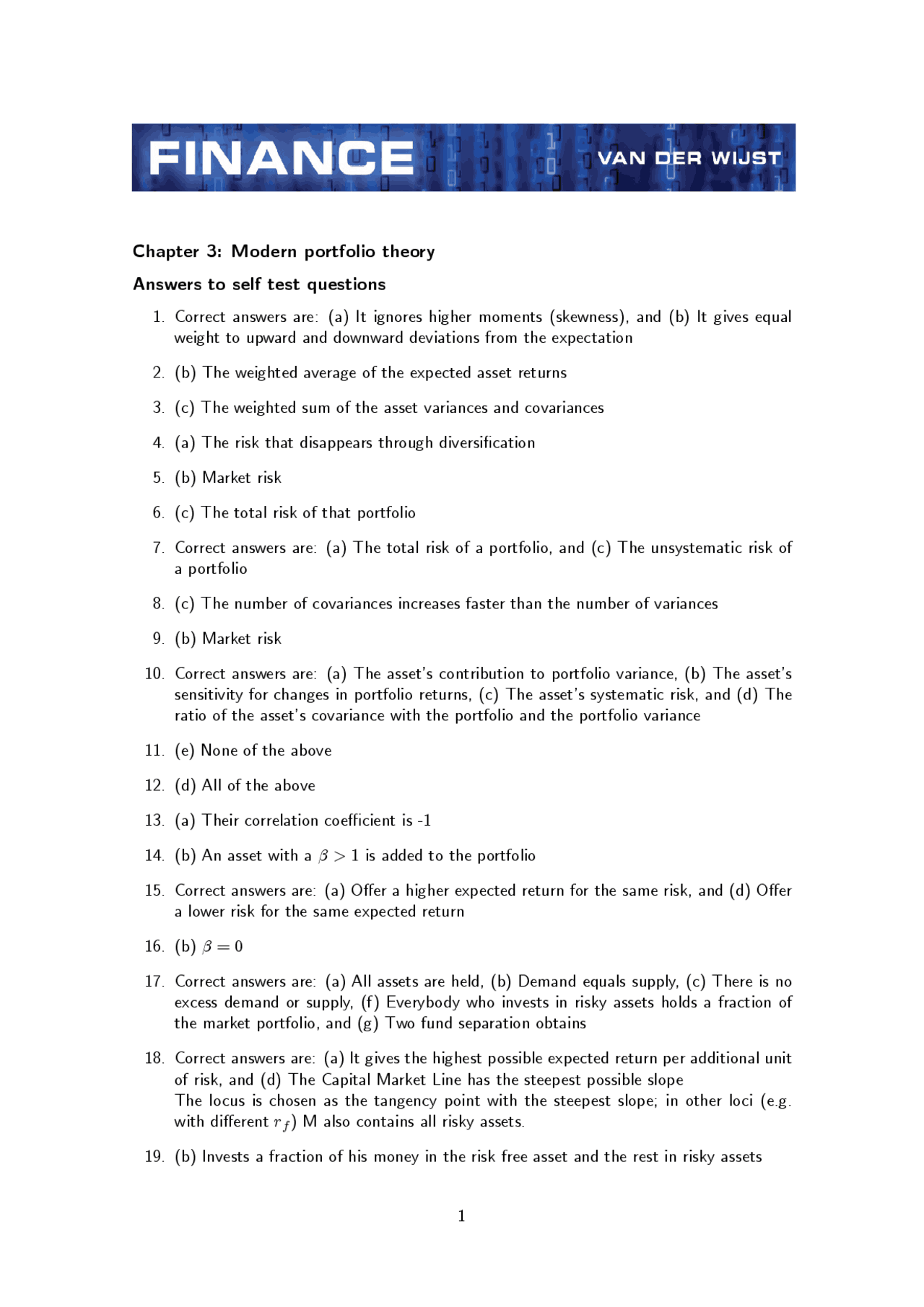 Chapter 3 Modern Portfolio Theory Answers To Self Test Questions