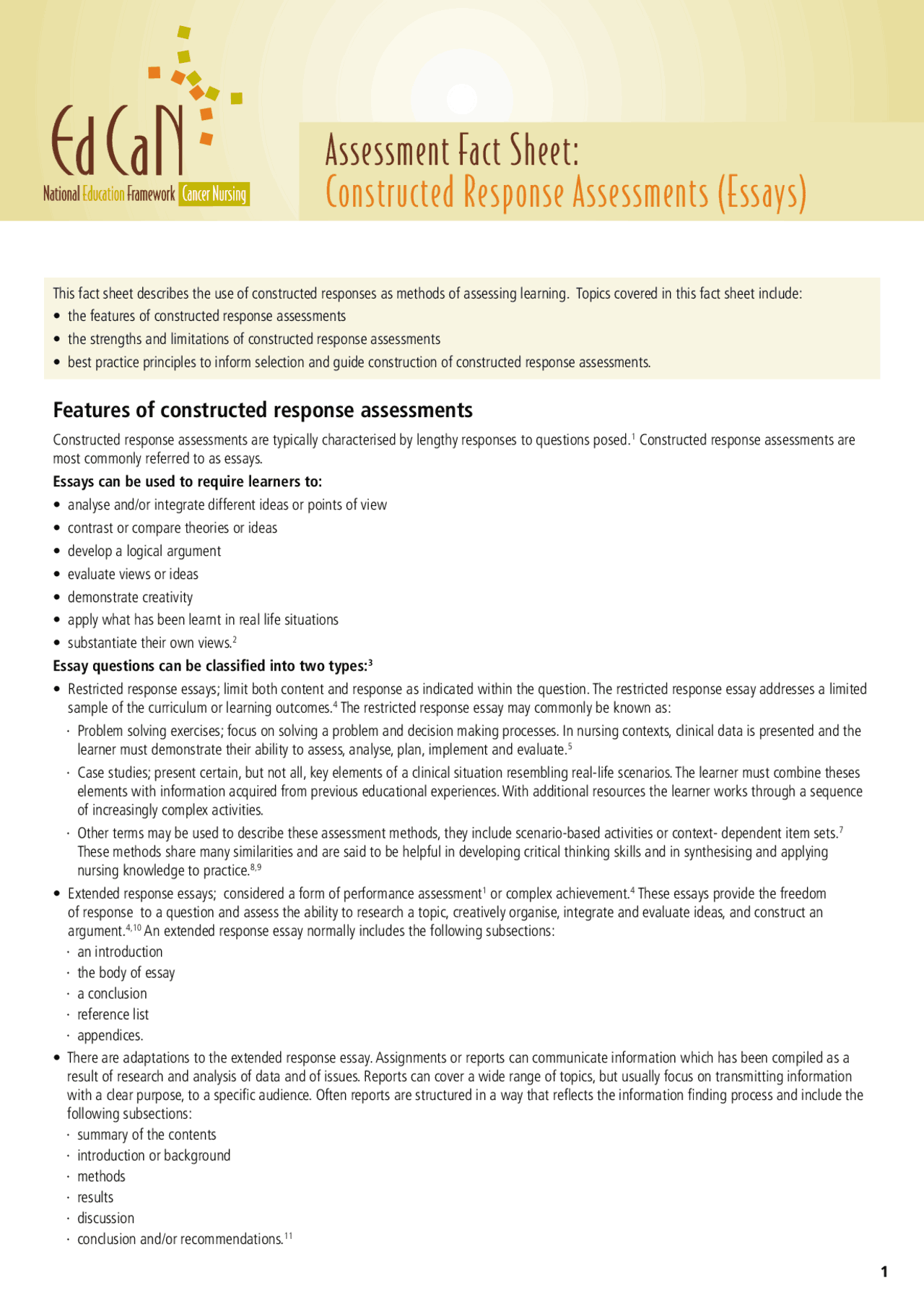 Constructed Response Assessments Essays Assignments Nursing Docsity