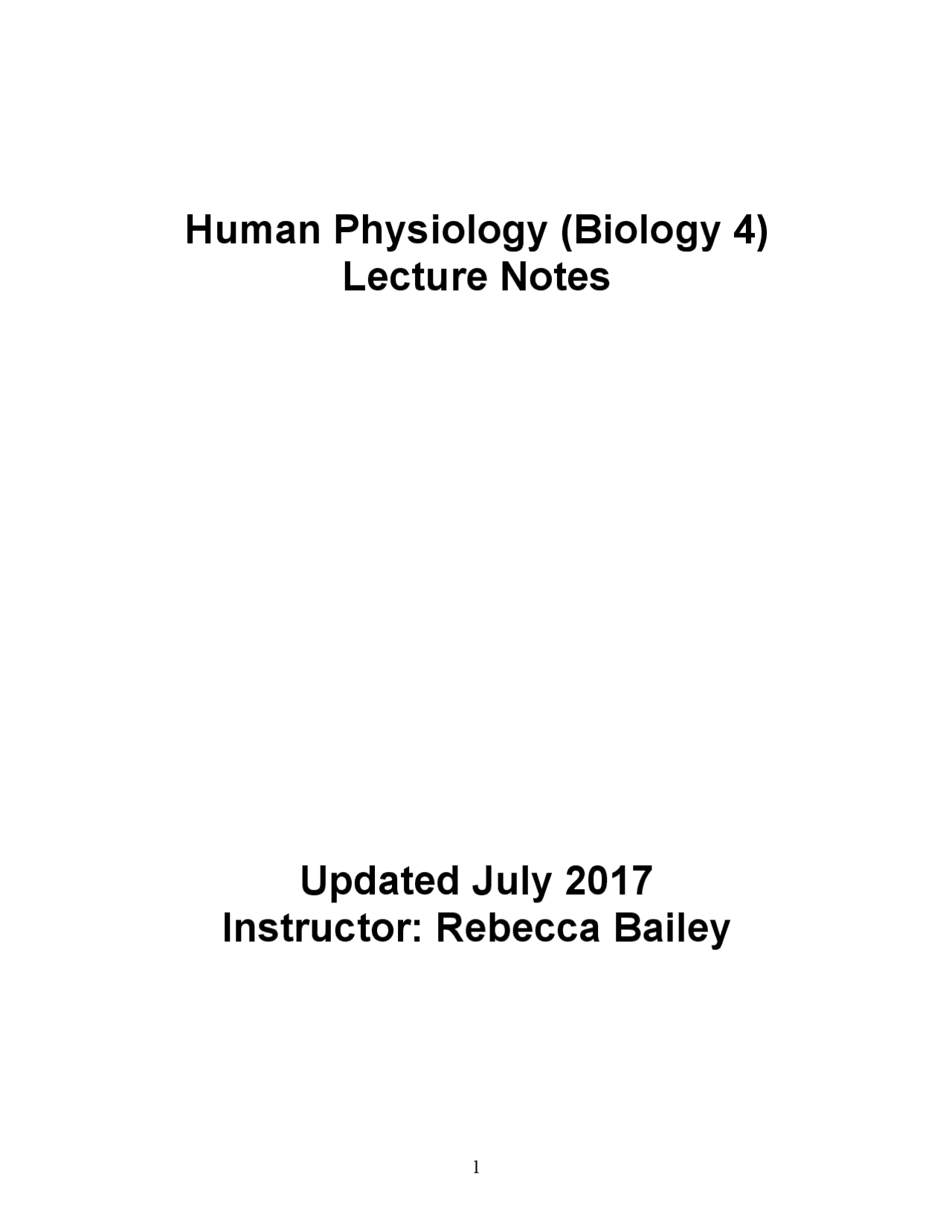 Human Physiology (Biology 4) Lecture Notes Updated July 2017 | Slides ...