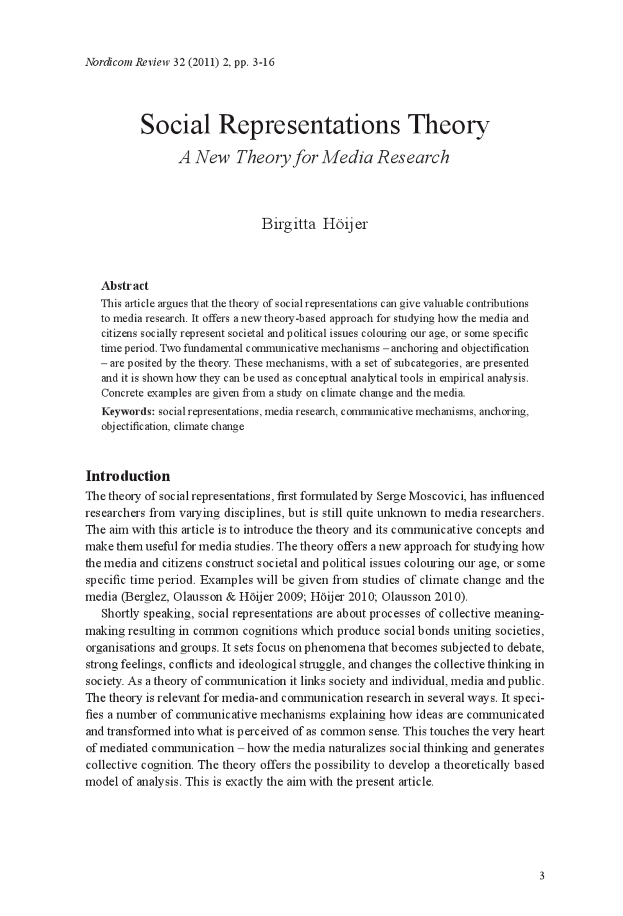 Social Representations Theory Lecture Notes Social Representation