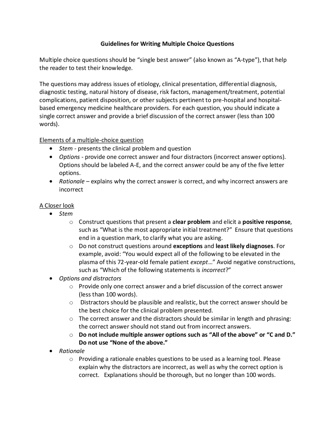 Guidelines For Writing Multiple Choice Questions Assignments Natural