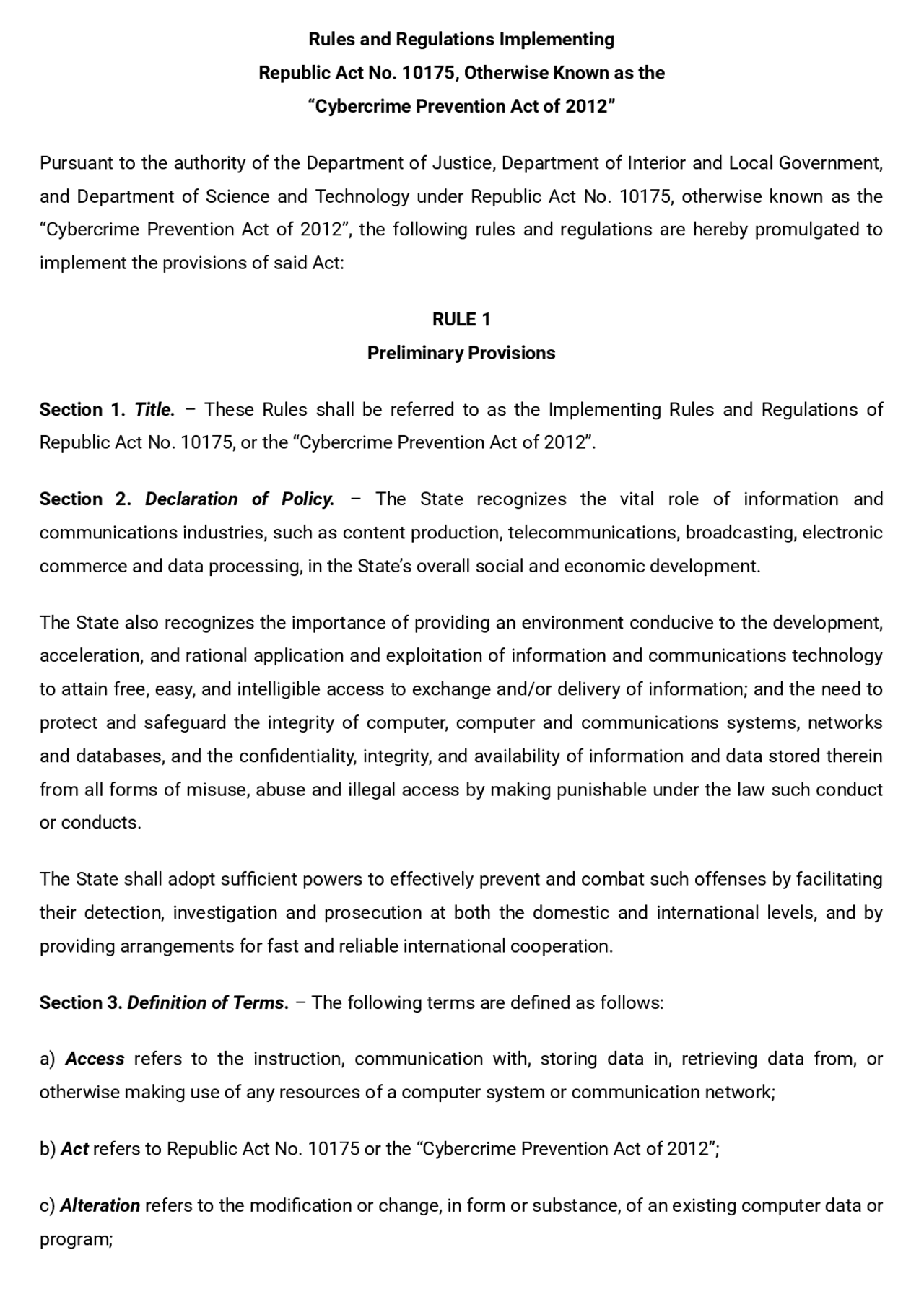 Rules and Regulations Implementing Republic Act No. 10175 ... | Study ...