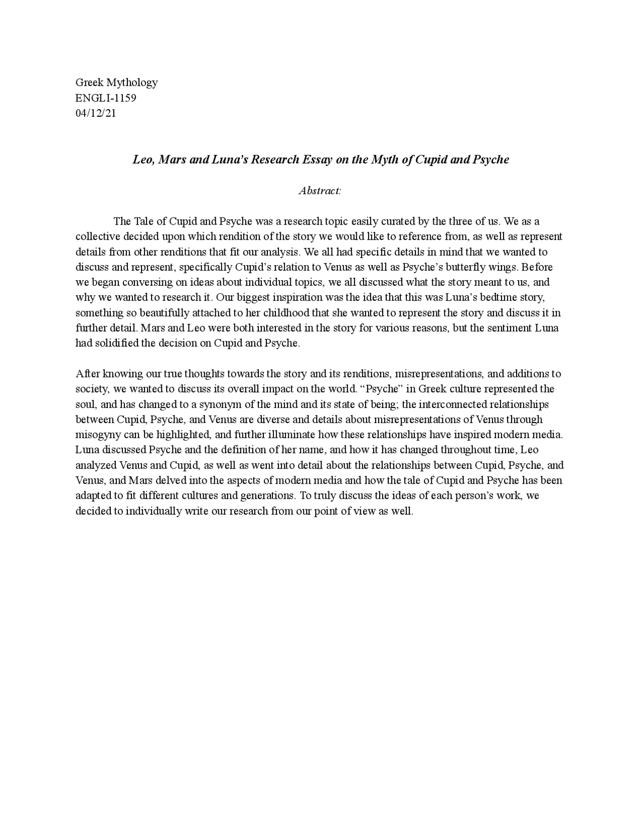 Cupid & Psyche | Study notes Ancient Greek | Docsity