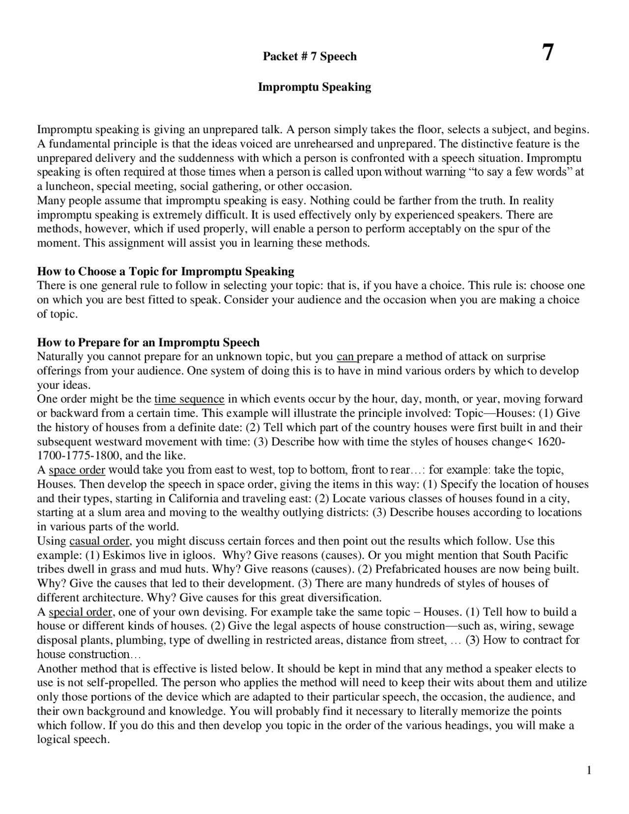 Impromptu Speaking Summaries History Docsity