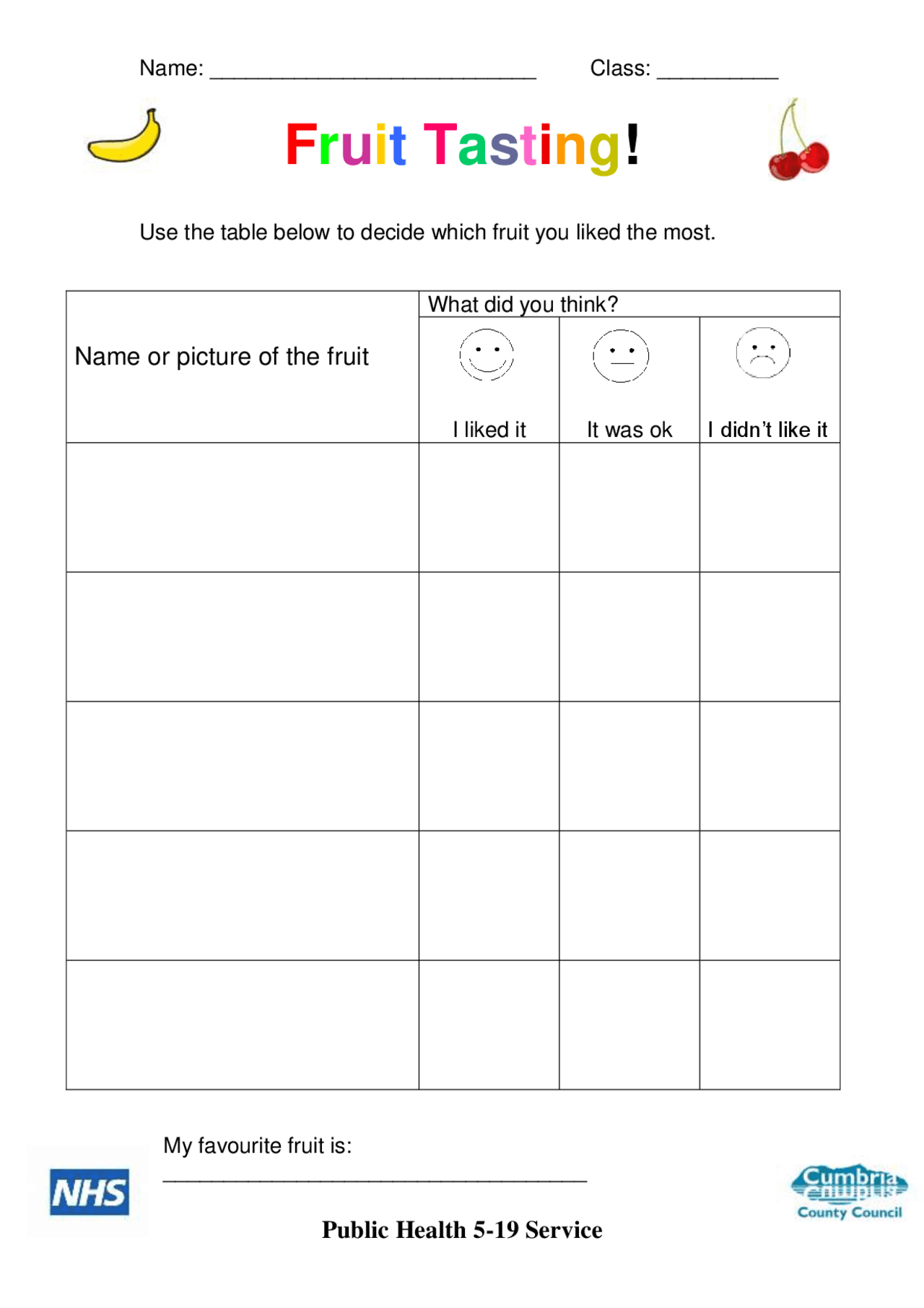 PH 5-19 Fruit Tasting Worksheet | Slides Public Health | Docsity