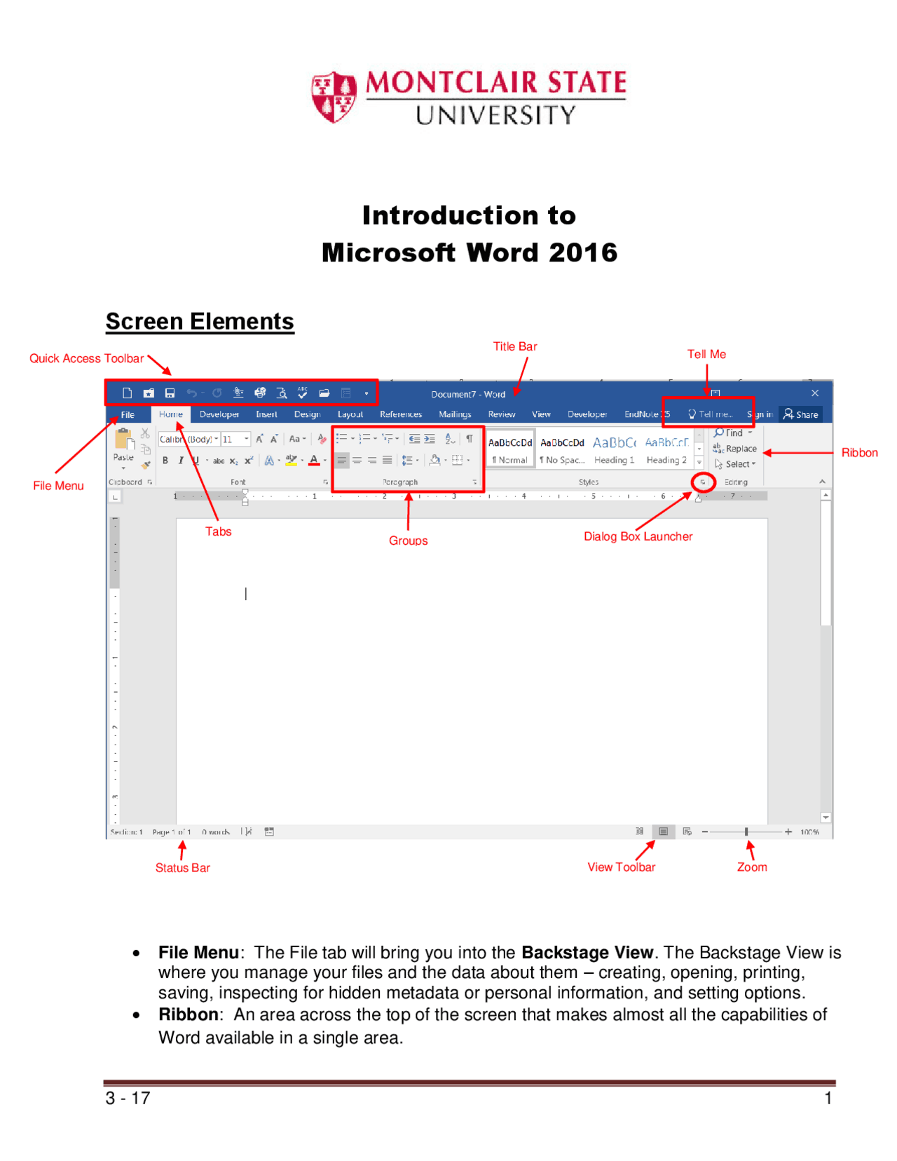 Introduction to Microsoft Word 2016 | Study notes Printing | Docsity