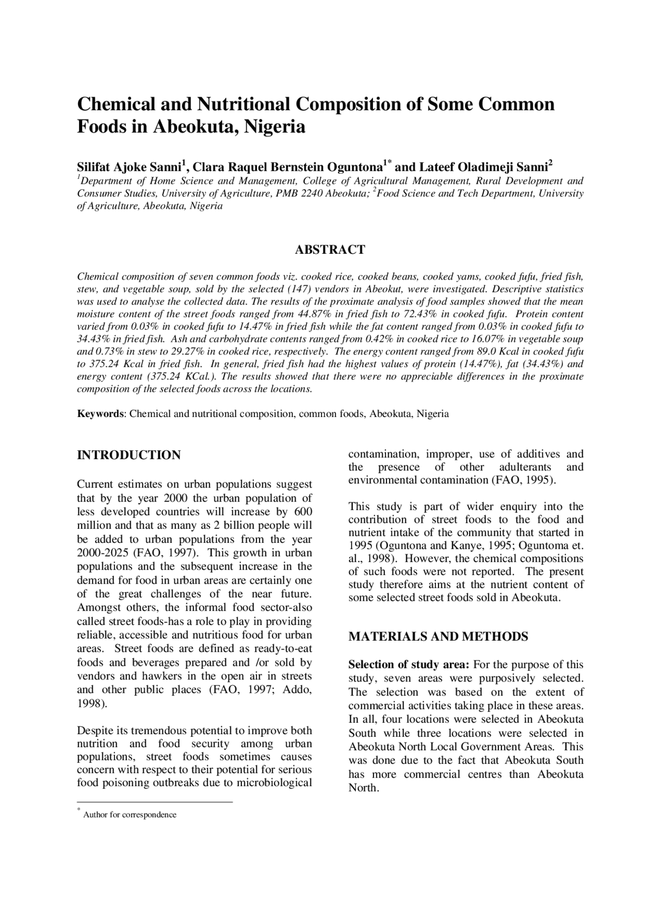 Chemical and Nutritional Composition of Some ... | Summaries Food ...