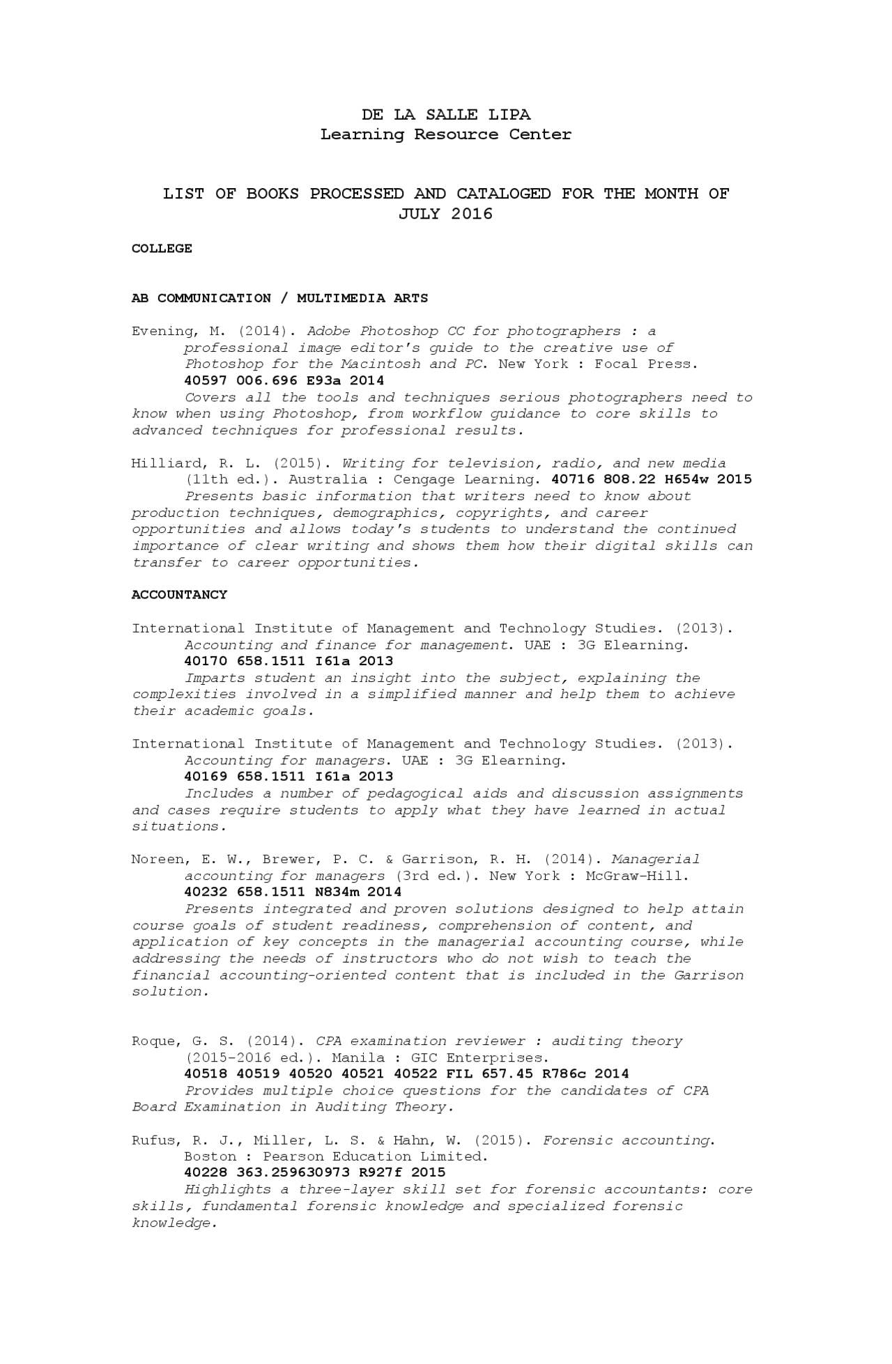 DE LA SALLE LIPA | Schemes and Mind Maps Financial Accounting | Docsity