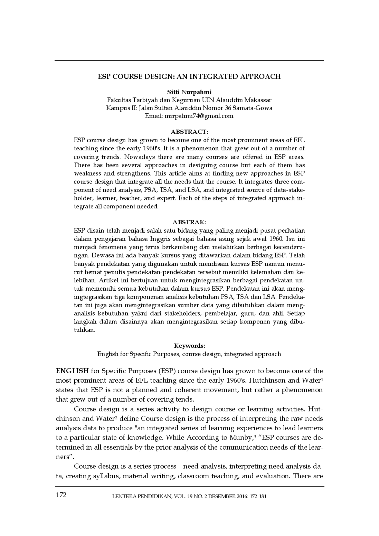 172 ESP COURSE DESIGN: AN INTEGRATED APPROACH ... | Lecture notes ...