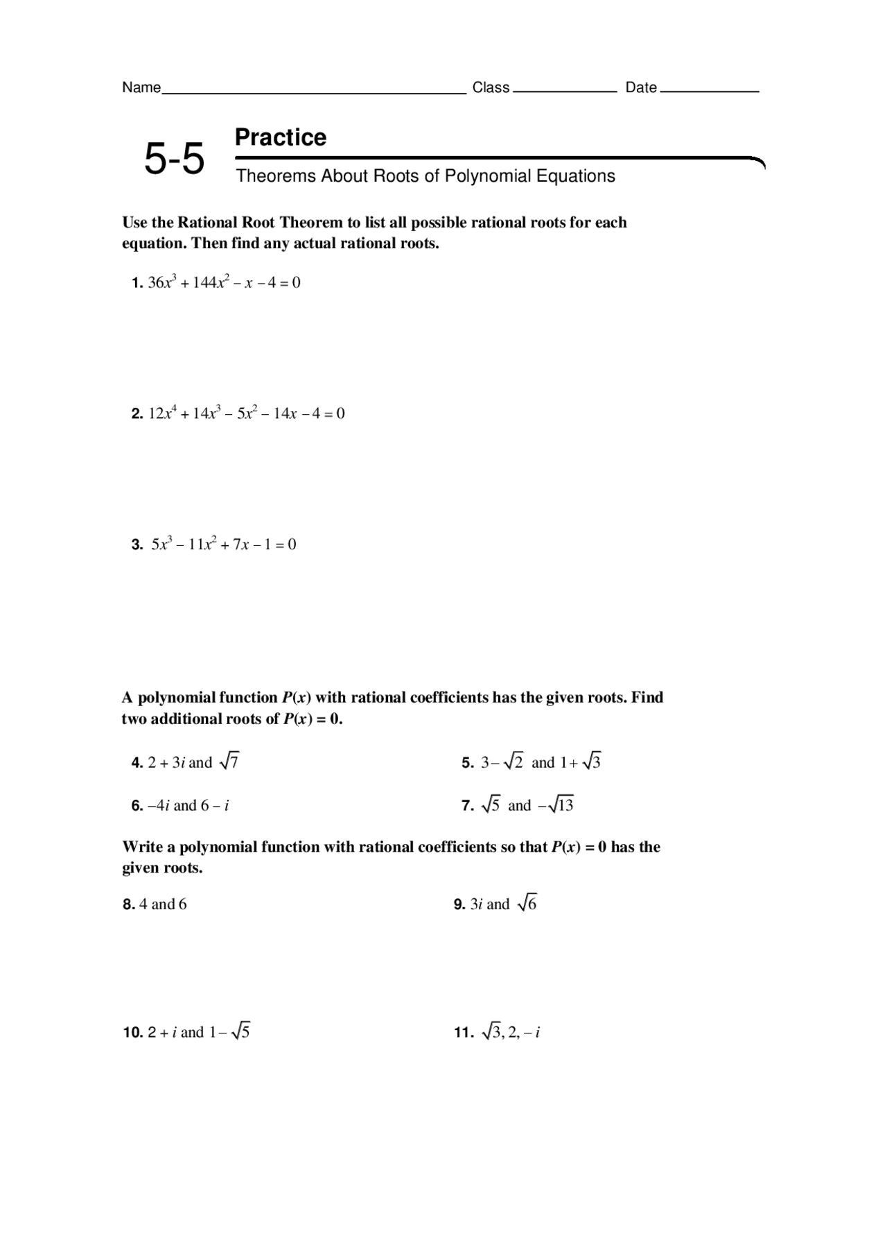 Rational Roots and Polynomial Equations: Finding Roots and Dimensions ...