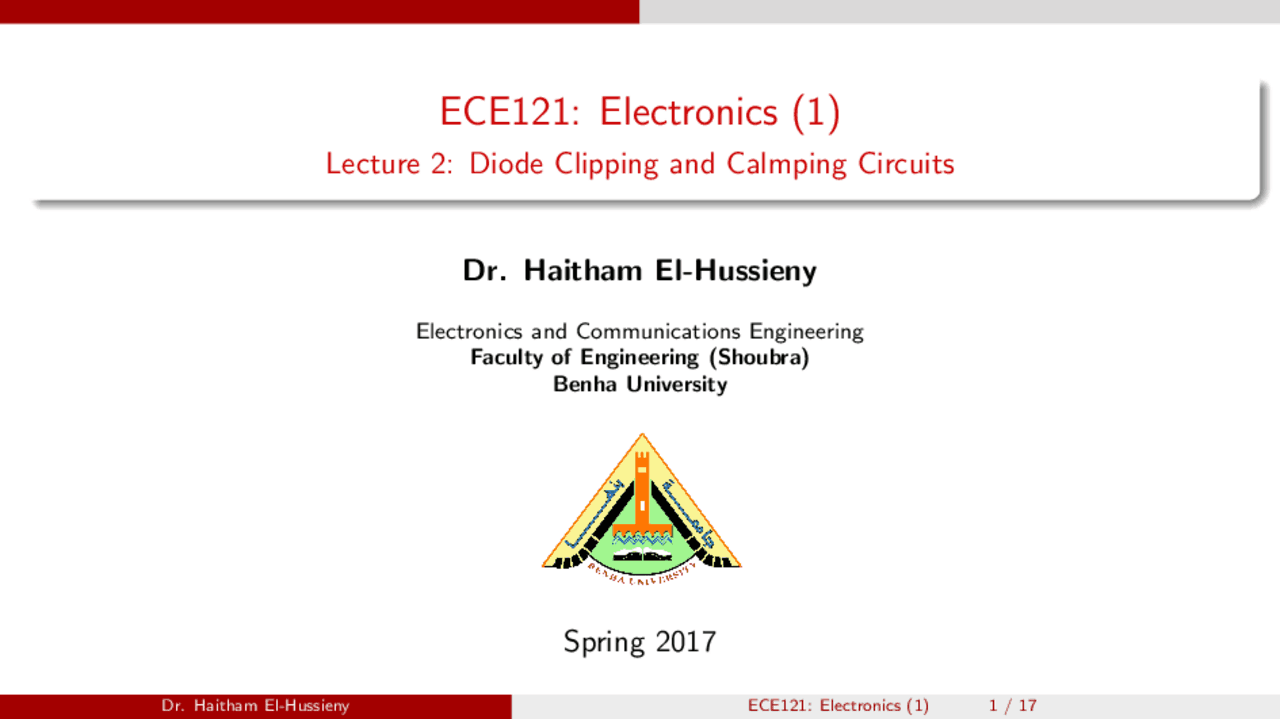 Lecture 2 Diode Clipping And Calmping Circuits Lecture Notes