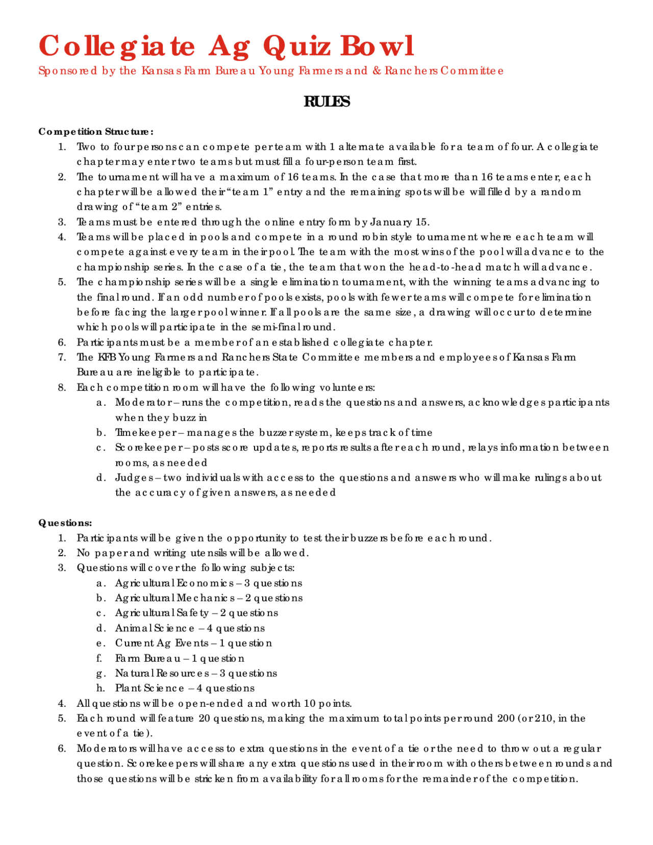 Collegiate Ag Quiz Bowl | Schemes and Mind Maps Mechanics | Docsity