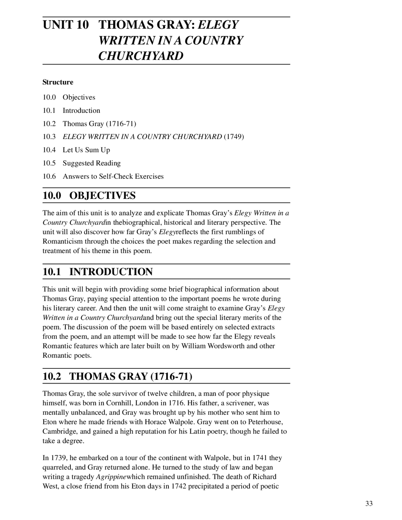 UNIT 10 THOMAS GRAY: ELEGY WRITTEN IN A COUNTRY ... | Exercises Poetry ...