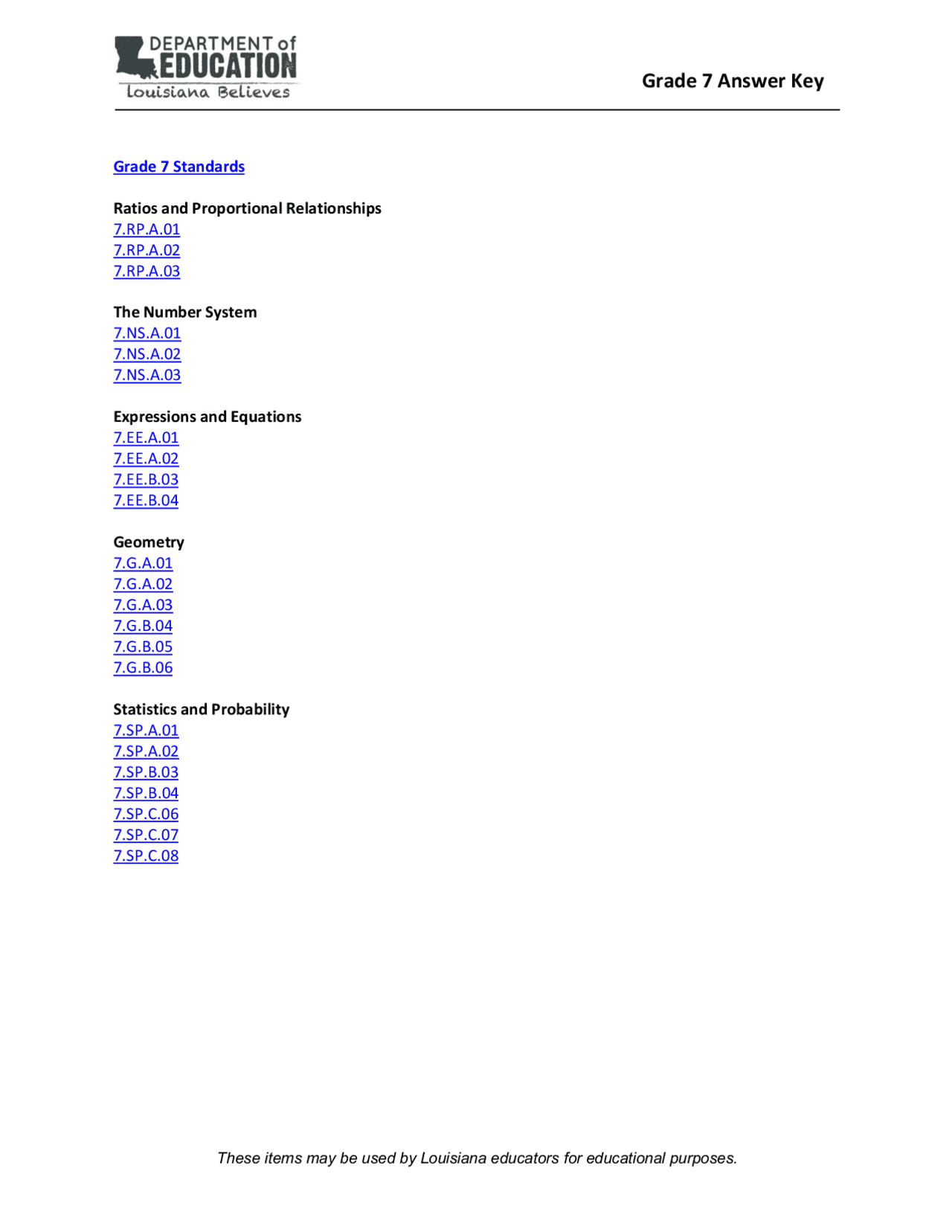 Grade 7 Answer Key | Assignments Geometry | Docsity