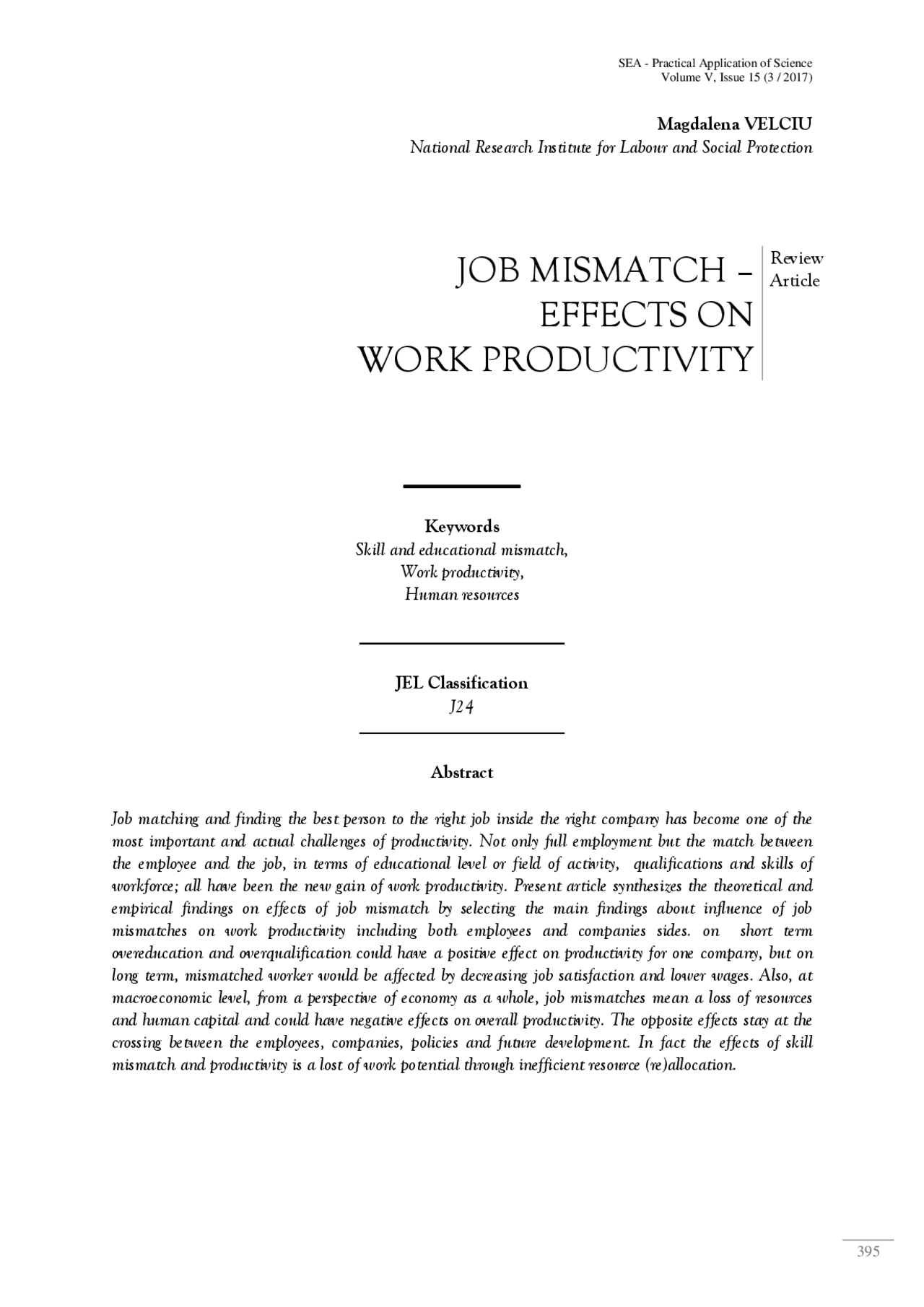 JOB MISMATCH – EFFECTS ON WORK PRODUCTIVITY | Assignments Design and ...