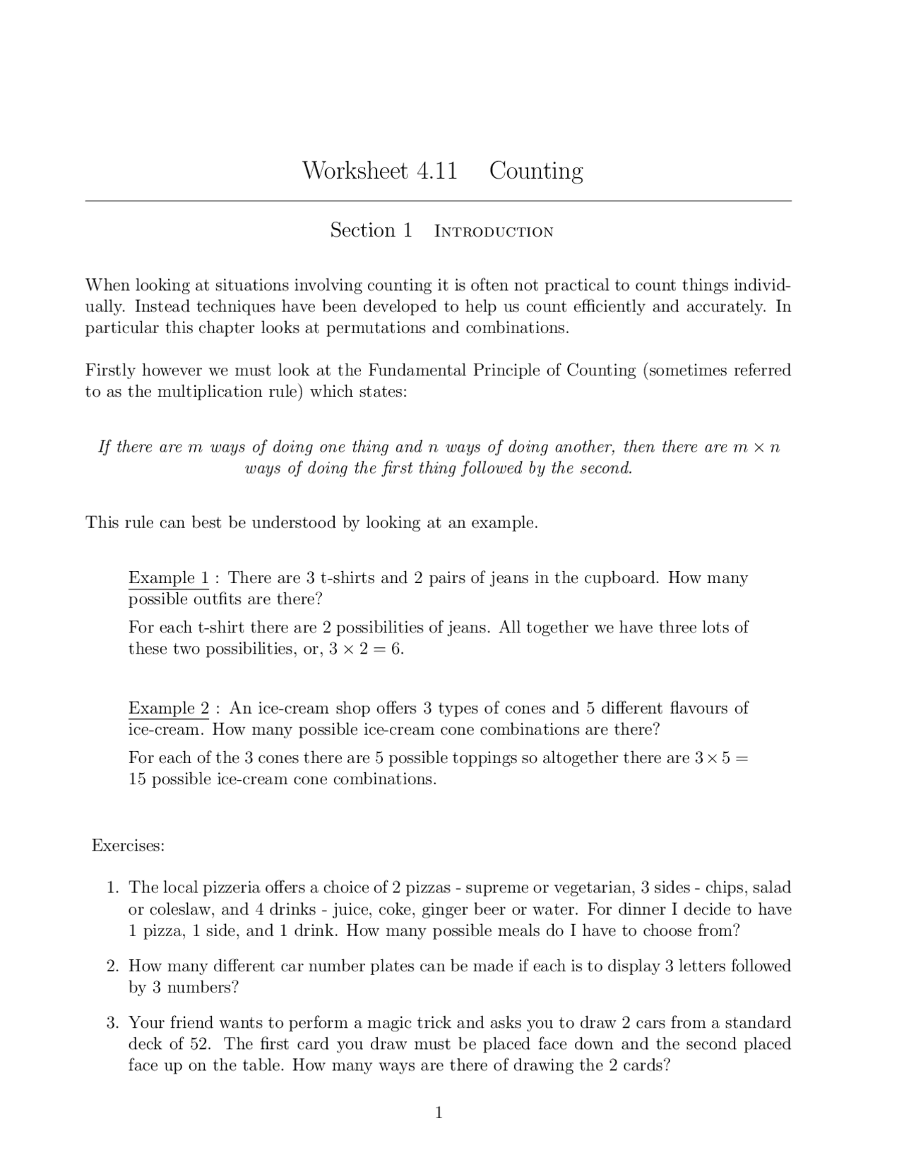 Worksheet 4.11 Counting | Lecture notes Theatre | Docsity