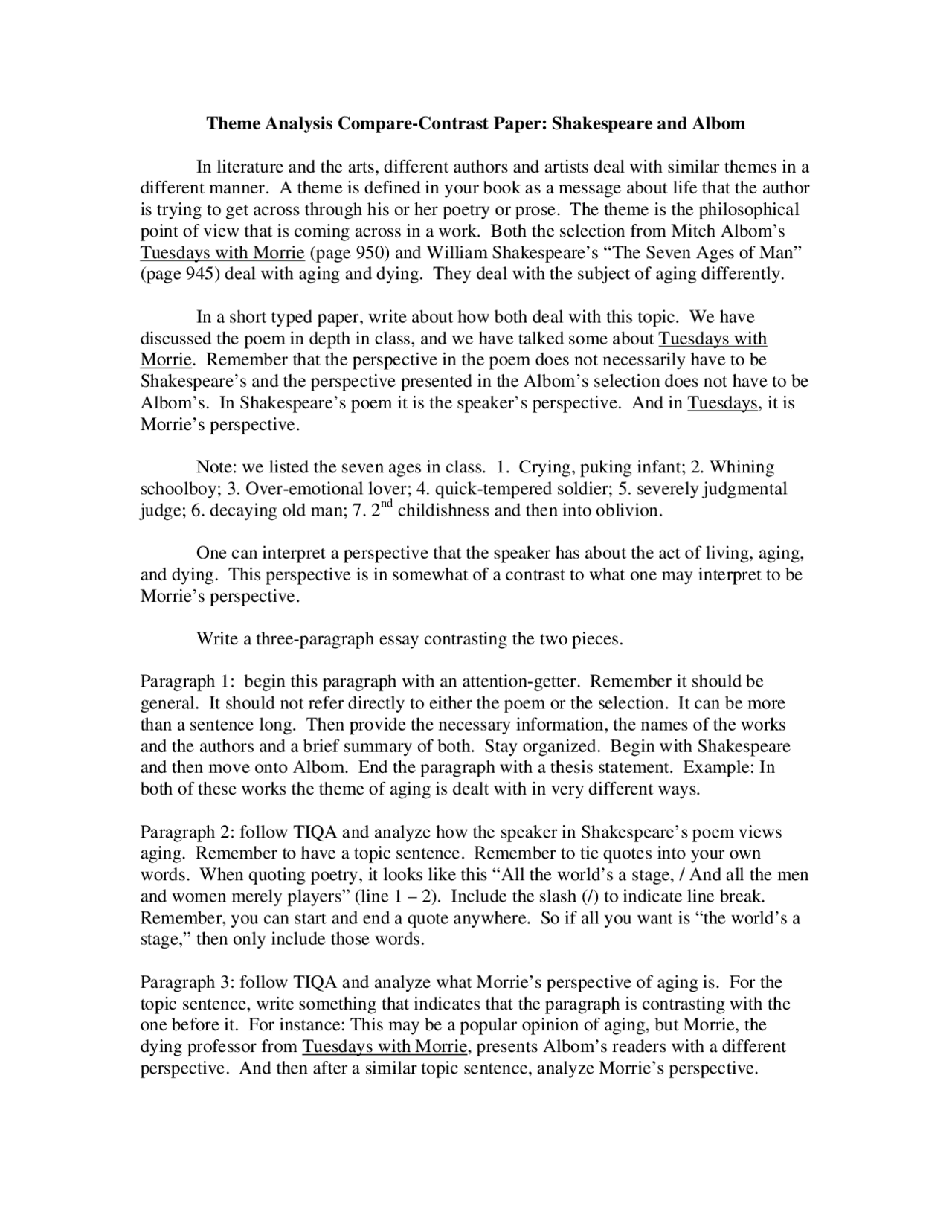 Theme Analysis Compare Contrast Paper Summaries Poetry Docsity