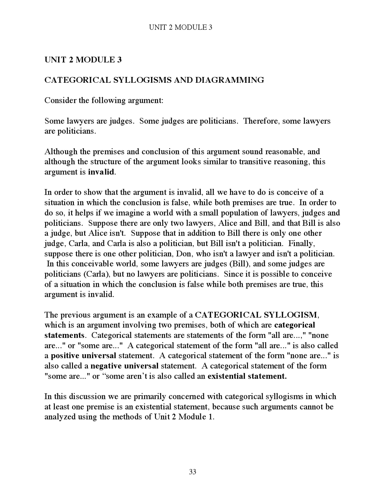 UNIT 2 MODULE 3 CATEGORICAL SYLLOGISMS ... | Summaries Mathematics | Docsity