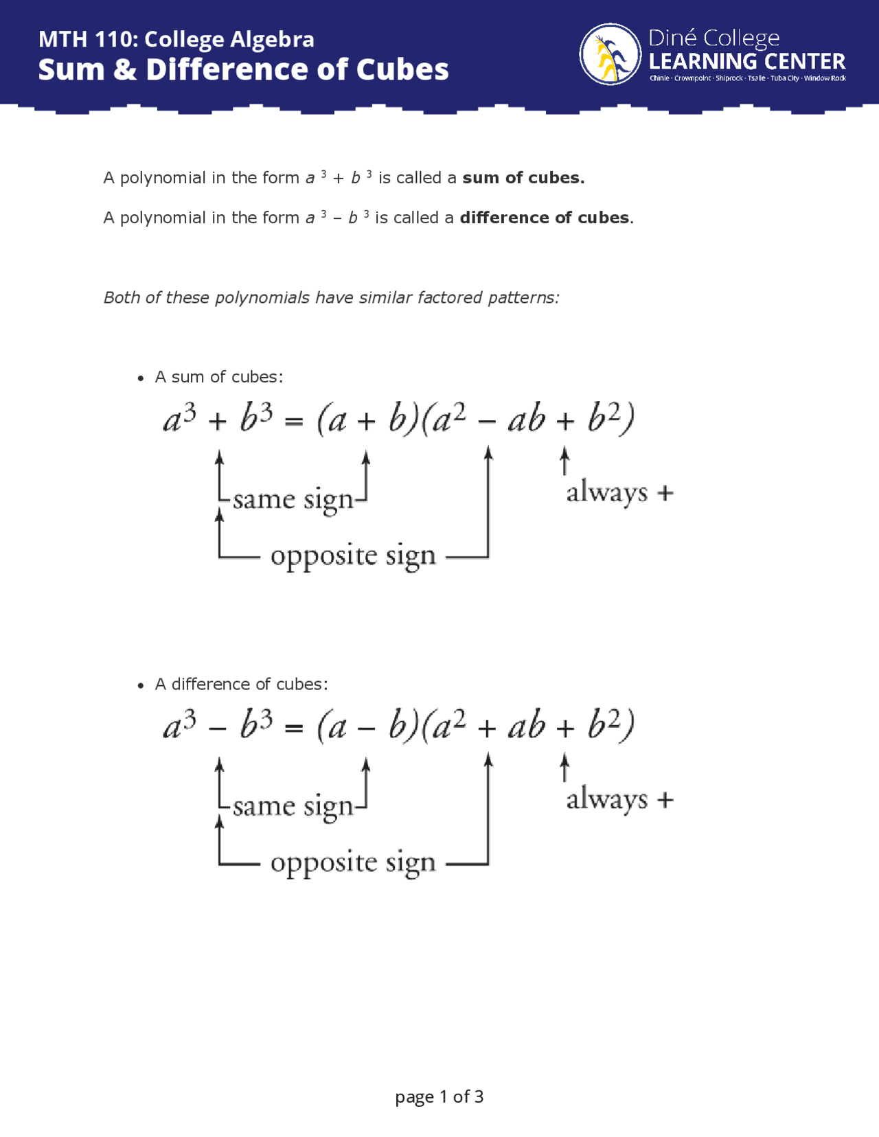 Sum or Difference of Cubes: Factoring Techniques | Summaries Algebra ...