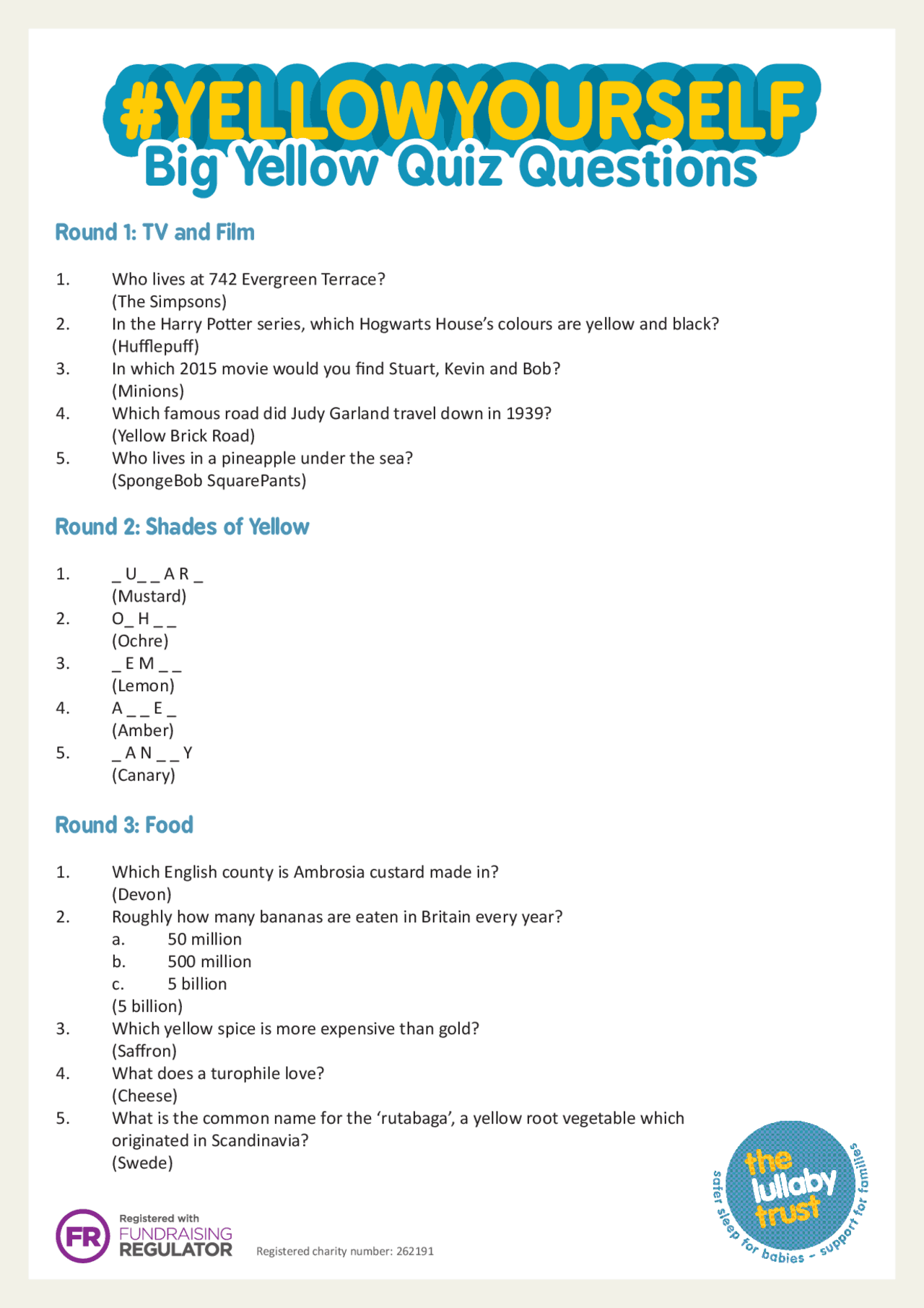 Big Yellow Quiz Questions | Study notes English Language | Docsity