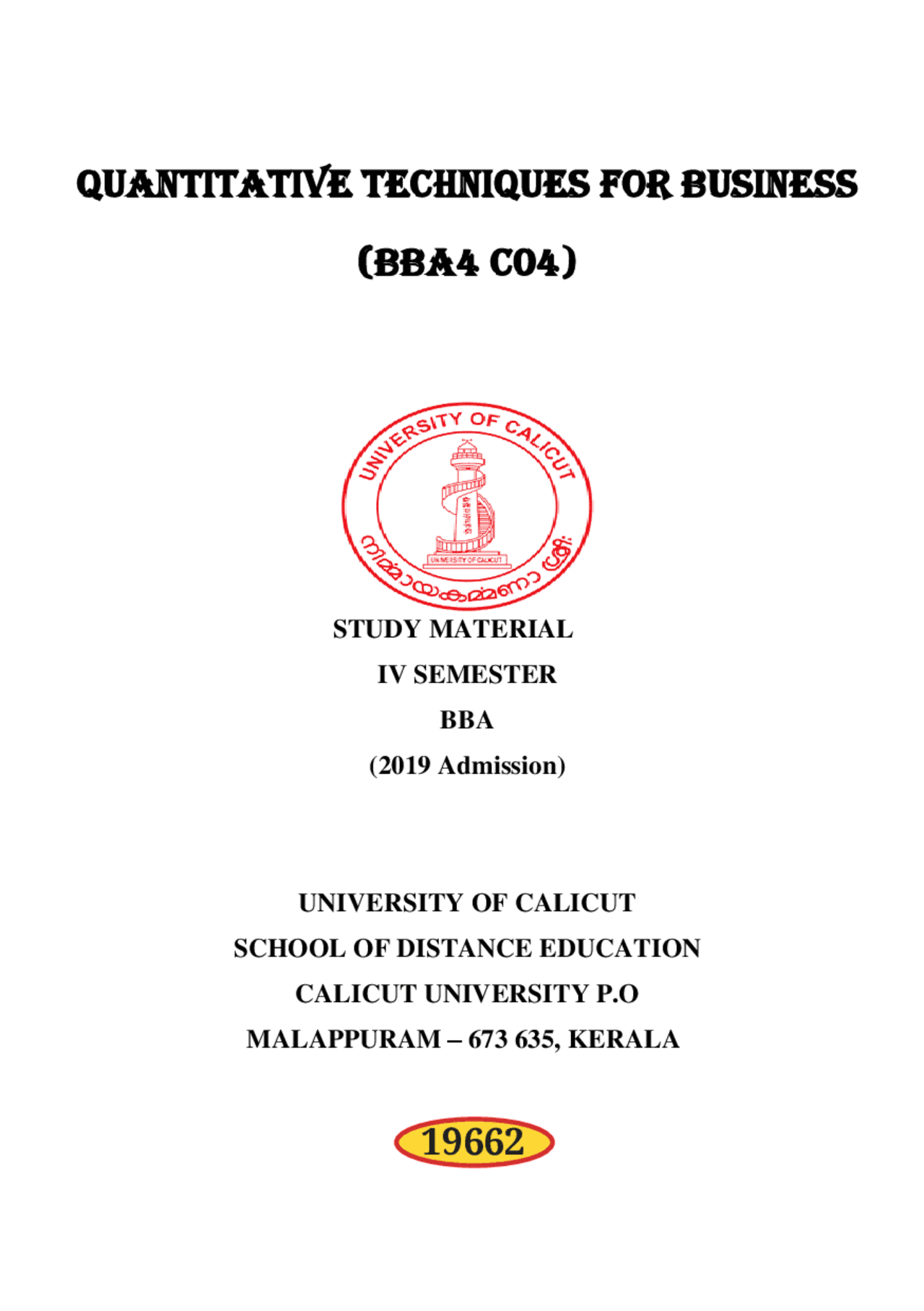 QUANTITATIVE TECHNIQUES FOR BUSINESS (BBA4 C04) | Study Guides ...