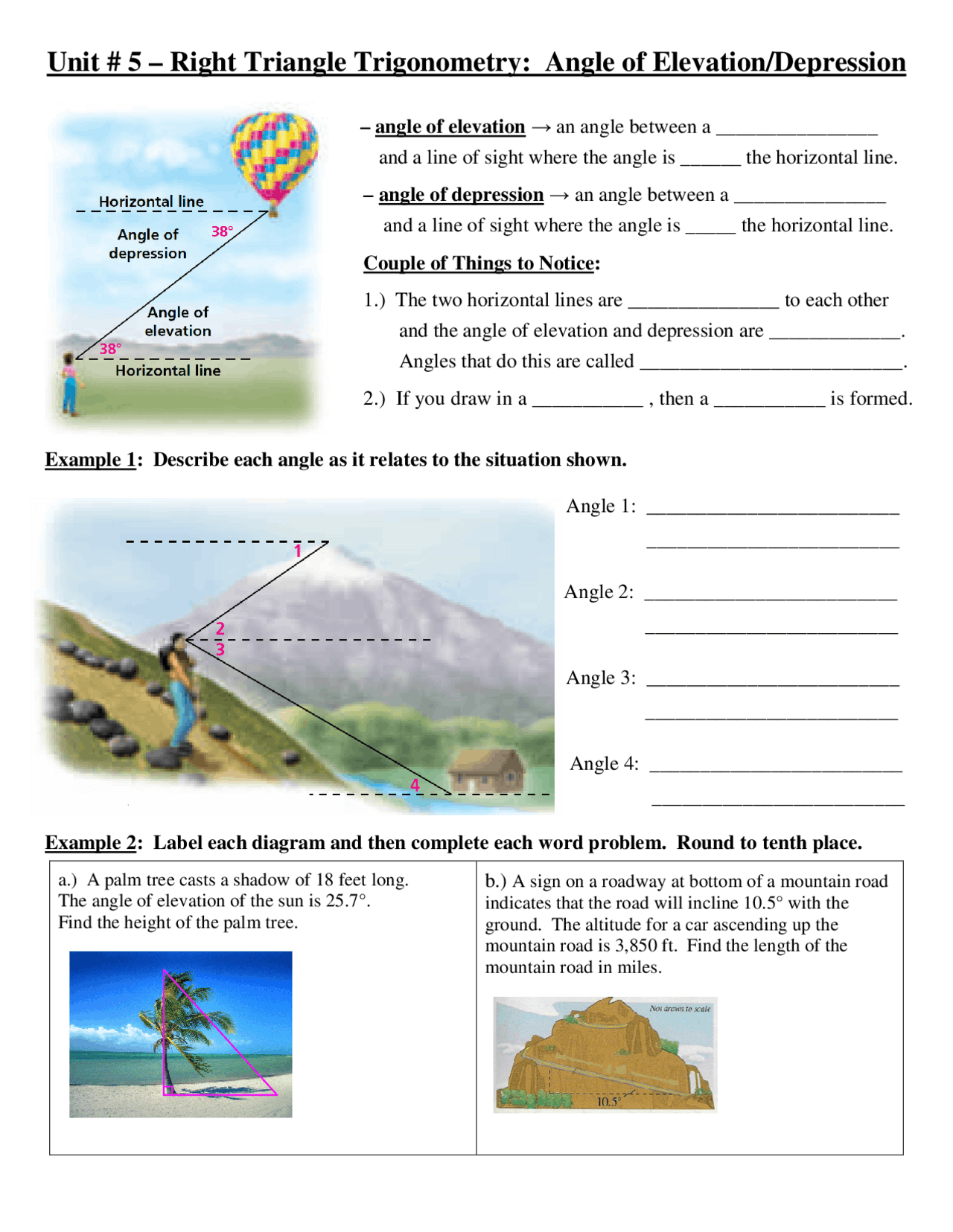 Angle Of Elevation And Depression Notes Lecture Notes Trigonometry