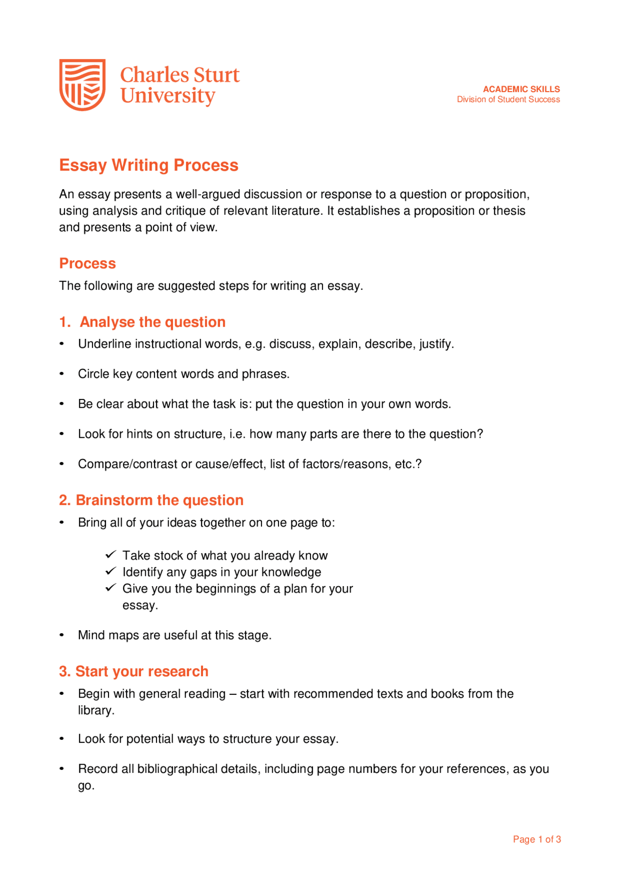 Essay Writing Process Assignments Literature Docsity