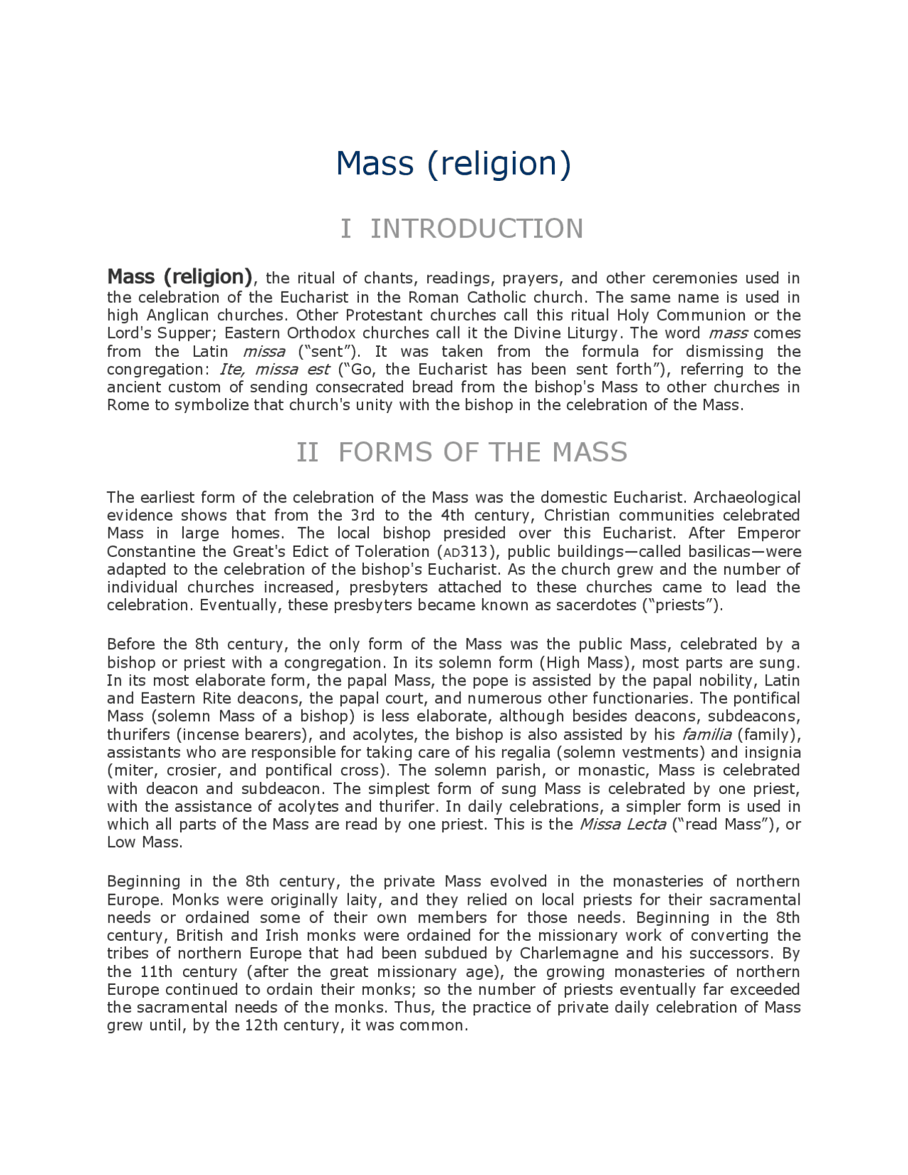 About the Catholic Mass | Schemes and Mind Maps Religion | Docsity