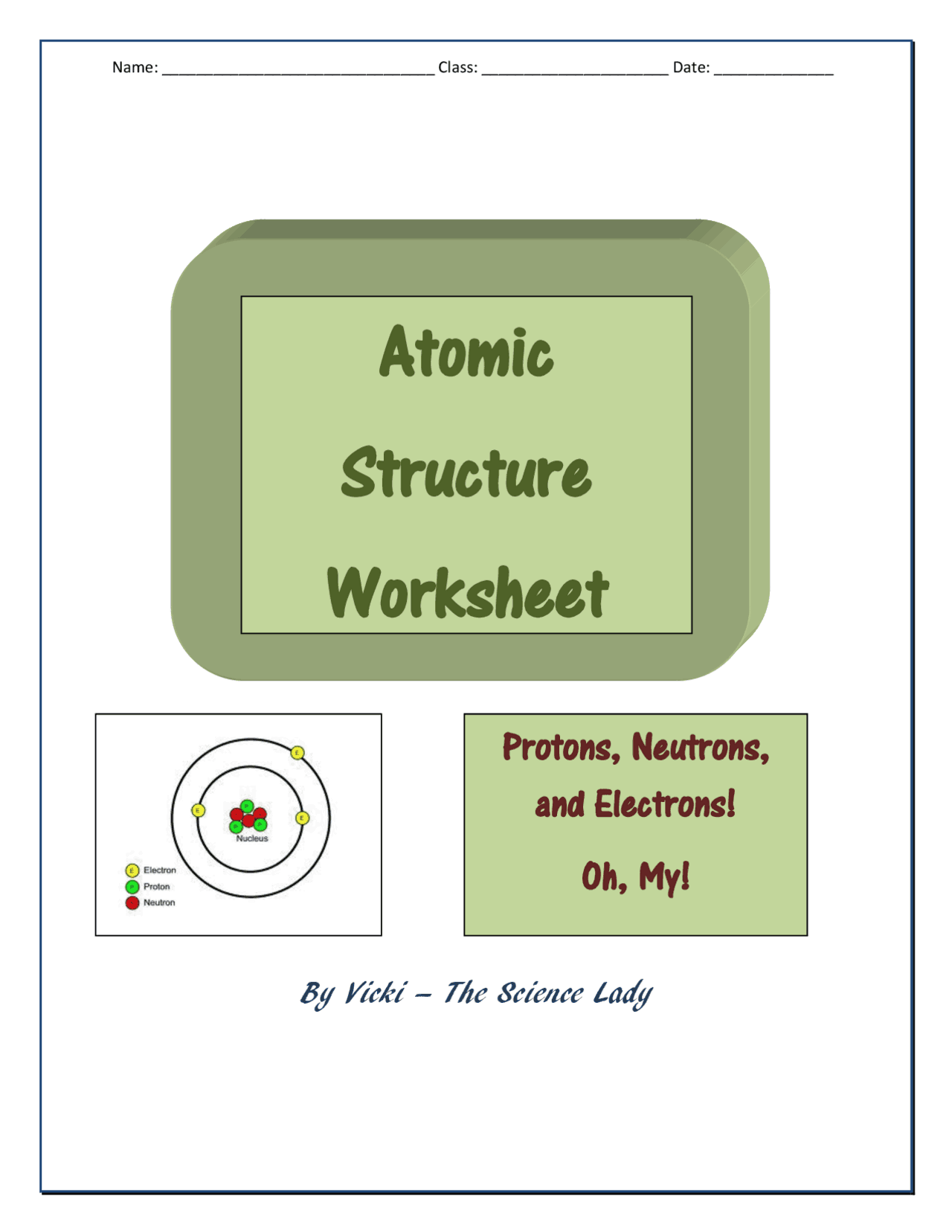 Atomic Structure Worksheet Lecture Notes Chemistry Docsity