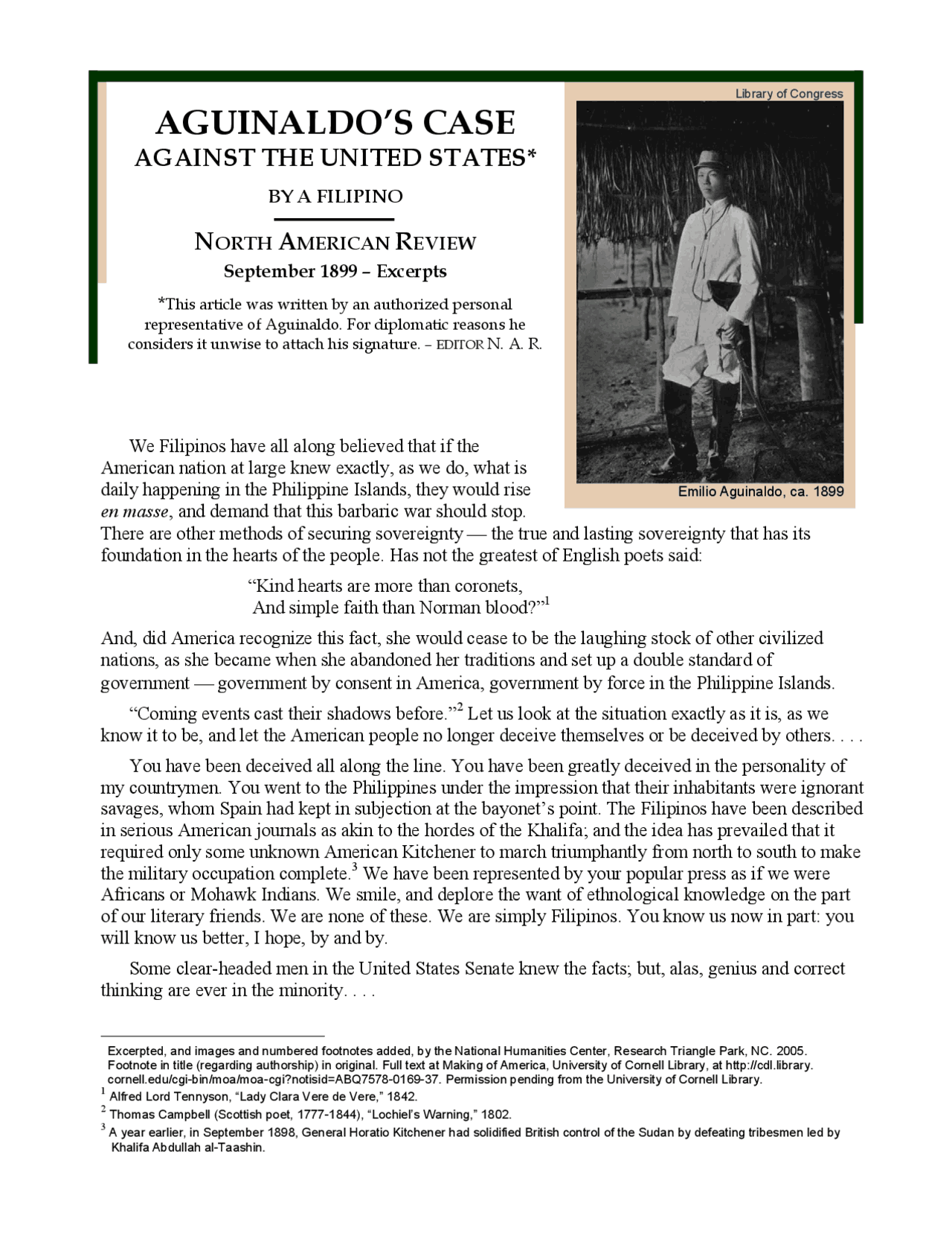 "Aguinaldo's Case Against the United States. By a Filipino ...