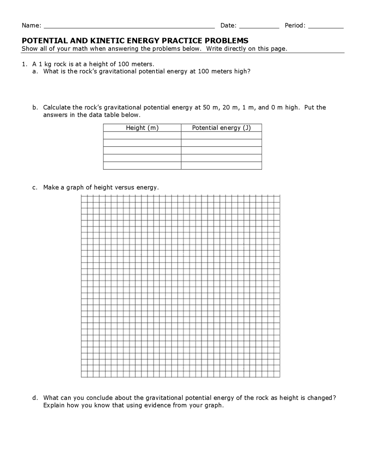 POTENTIAL AND KINETIC ENERGY PRACTICE PROBLEMS | Study notes Kinematics ...