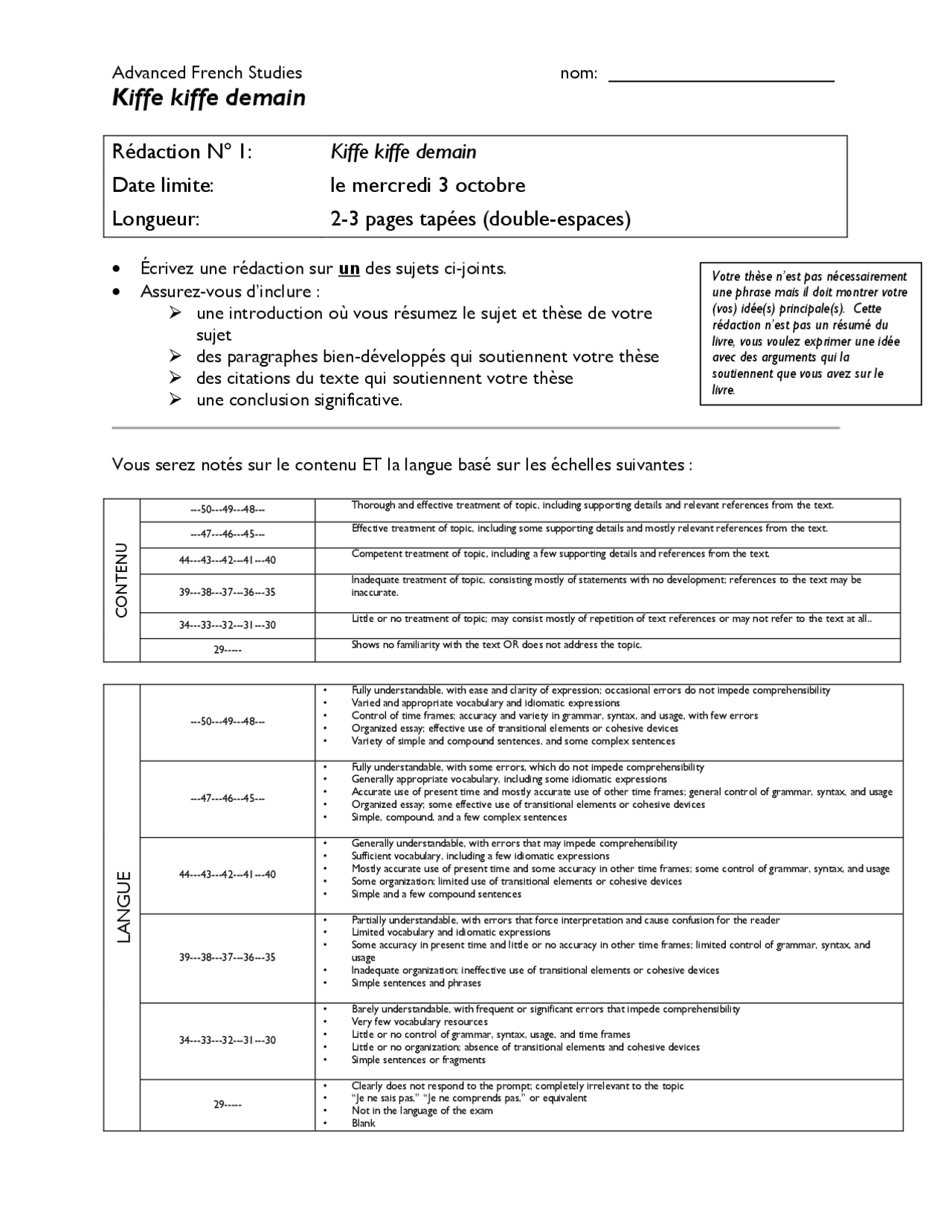 Kiffe kiffe demain | Study notes French Philology | Docsity