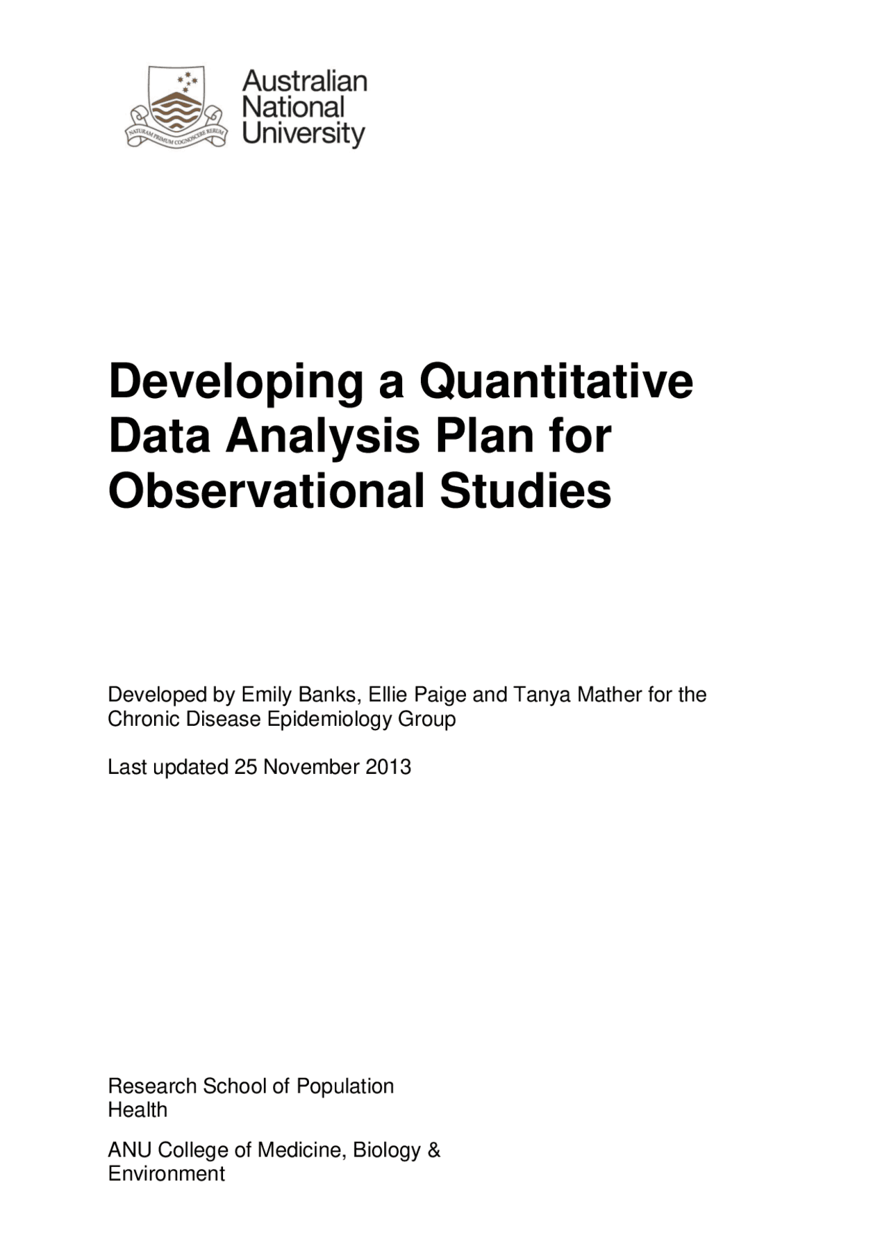 Developing A Quantitative Data Analysis Plan Slides Epidemiology