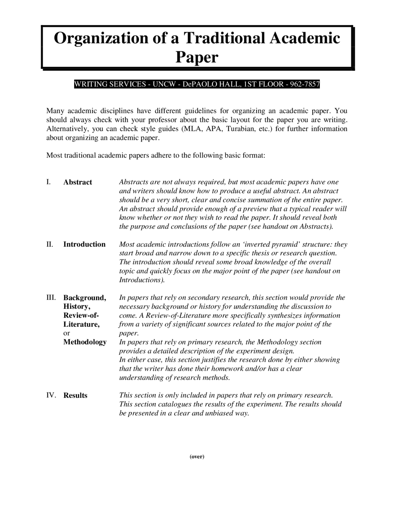 Organization of a Traditional Academic Paper | Study notes History ...