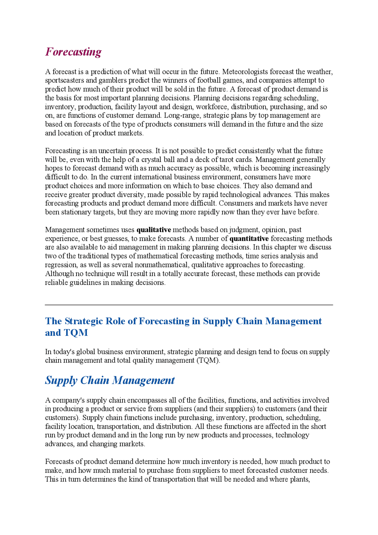 Forecasting Supply Chain Management | Study notes Design of Wood ...