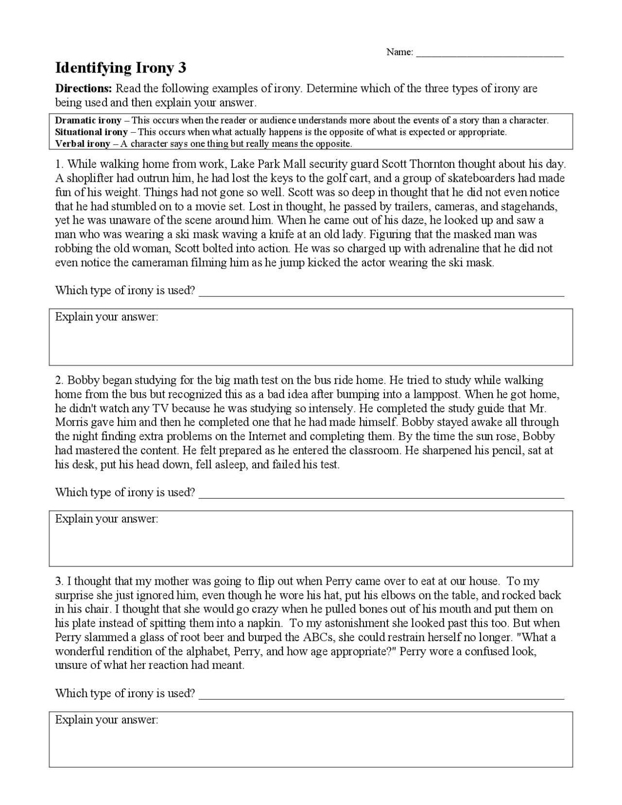 Identifying Irony 3 | Study notes Storytelling | Docsity