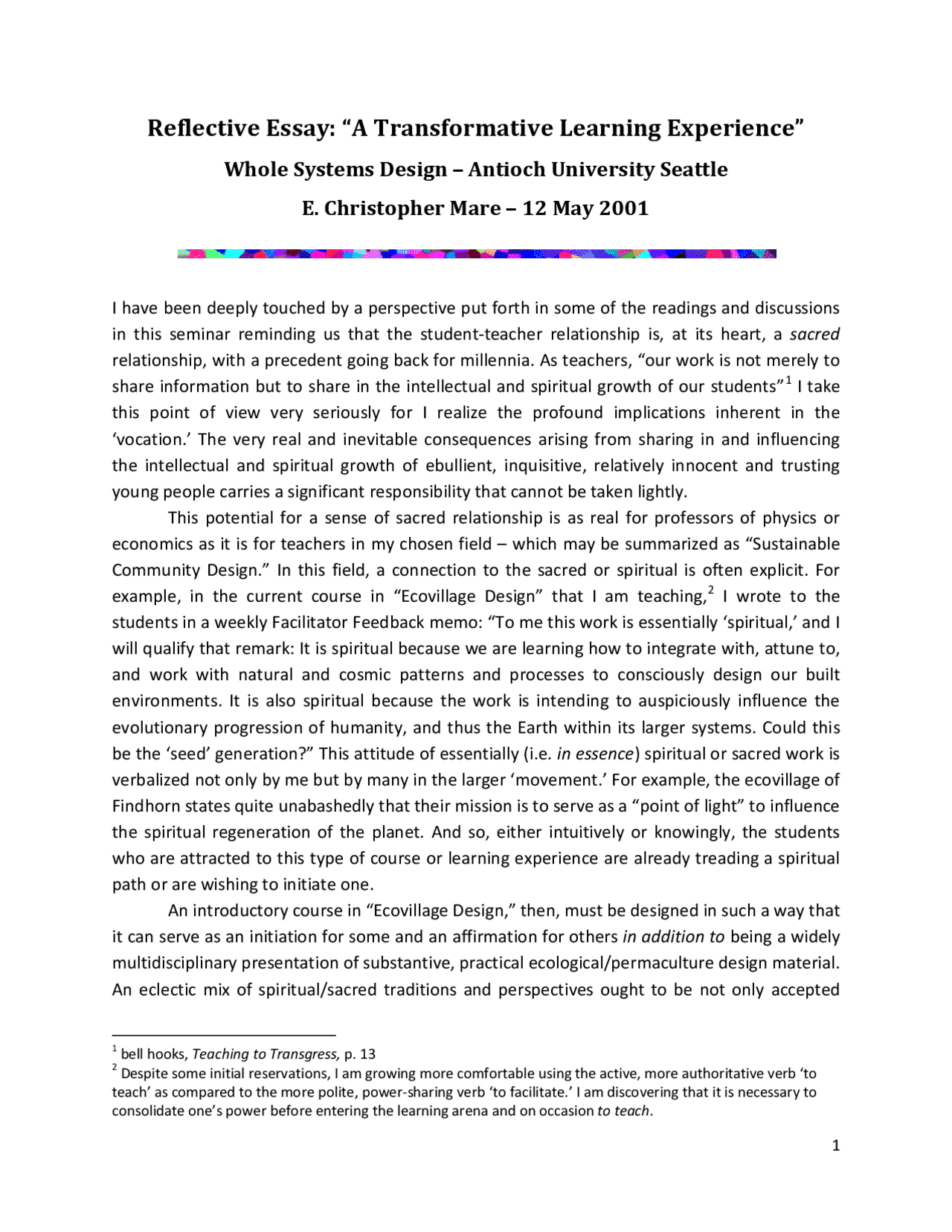 Reflective Essay: “A Transformative Learning Experience” | Schemes and ...