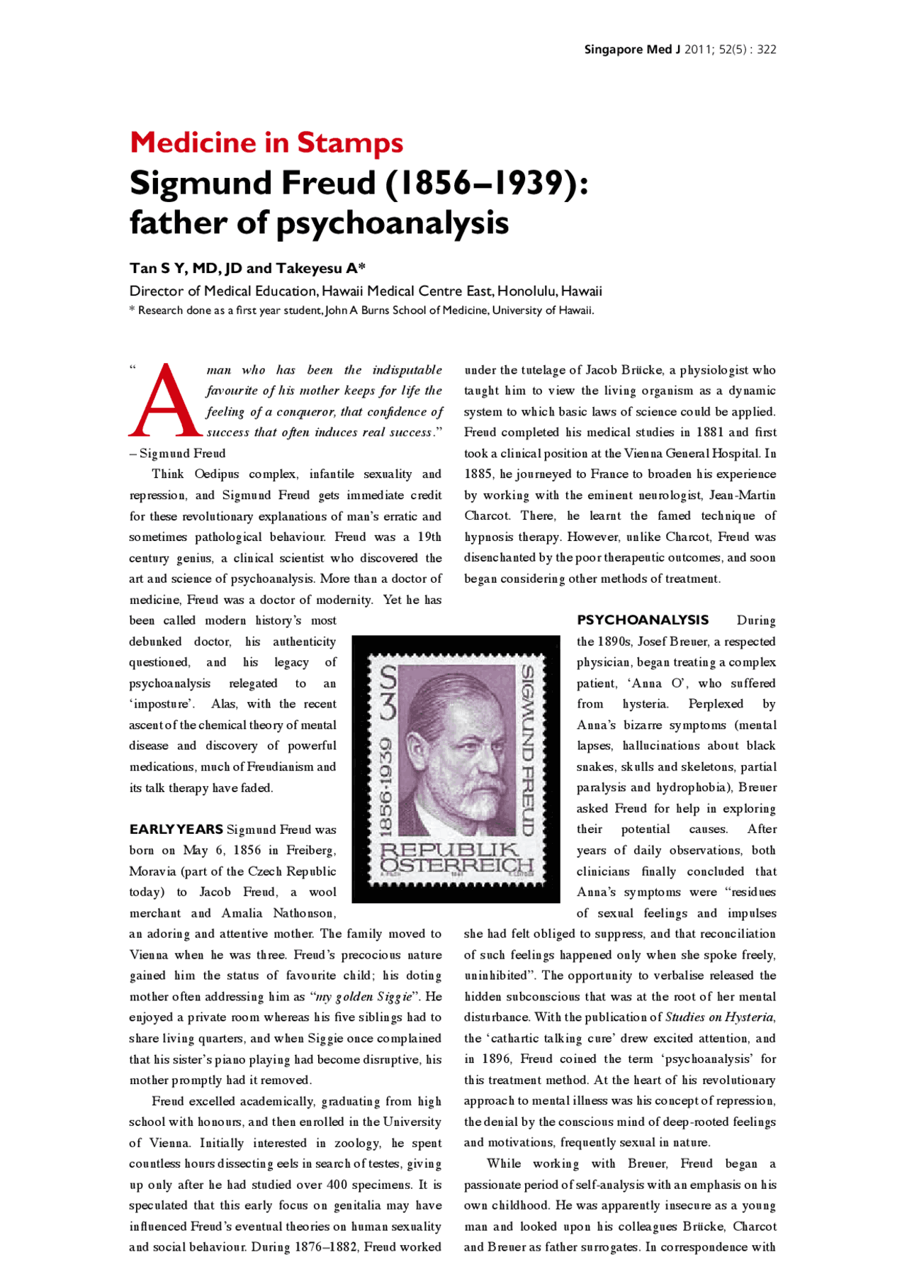 Sigmund Freud 18561939 Father Of Psychoanalysis Lecture Notes