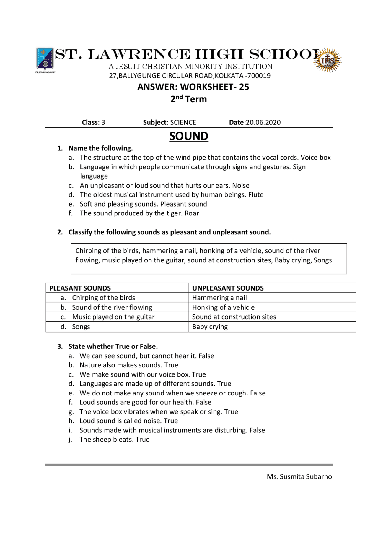 ANSWER: WORKSHEET | Study notes Voice | Docsity