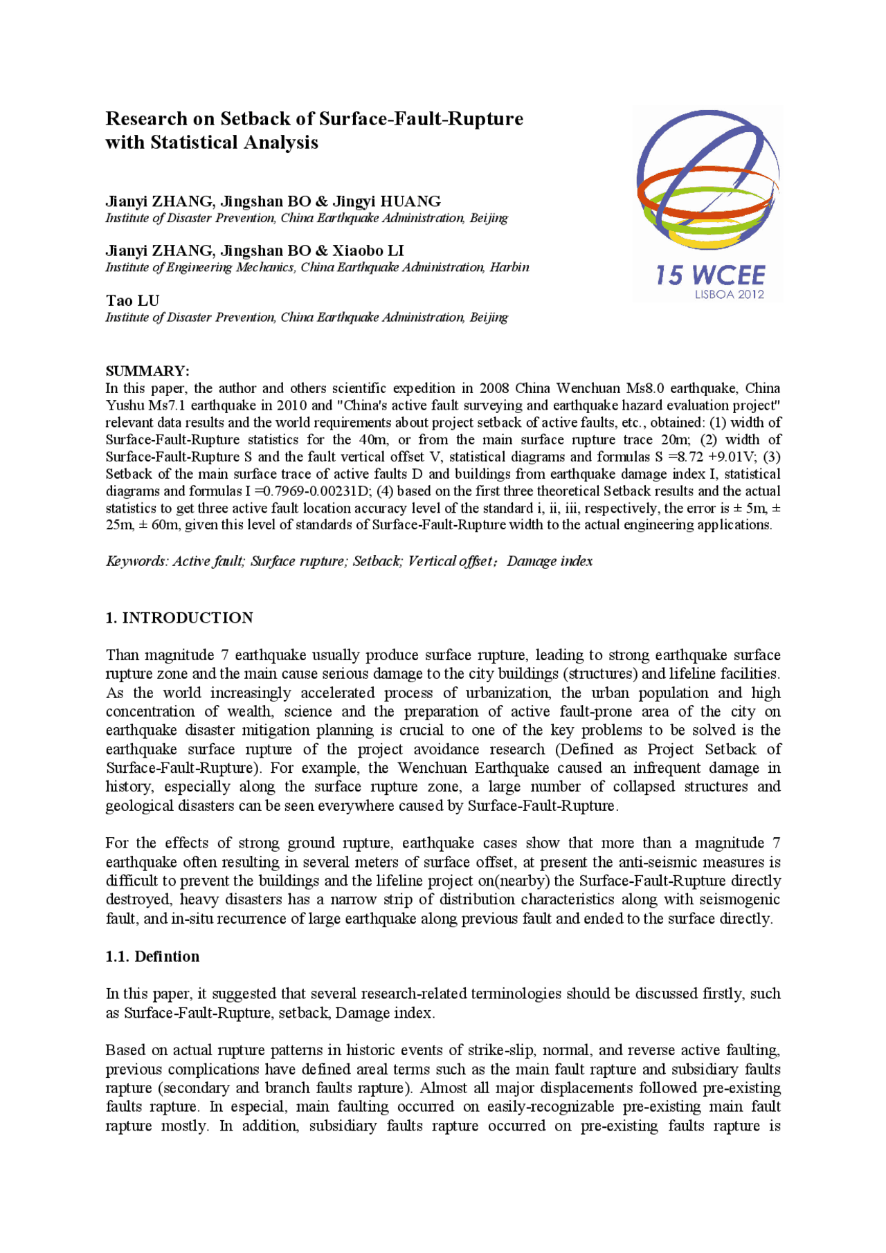 Setback of Surface-Fault-Rupture: Statistical Analysis and Formulas ...