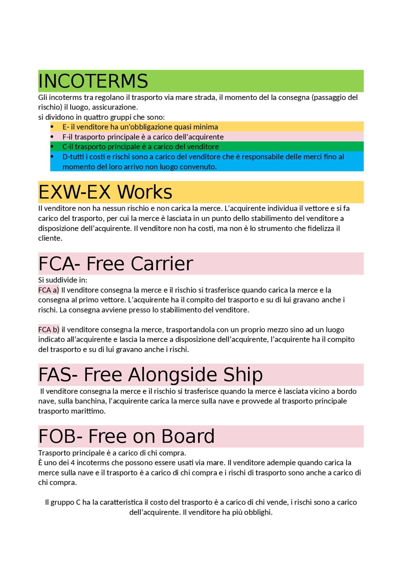 Incoterms: termini di resa e di consegna della merce | Appunti di ...