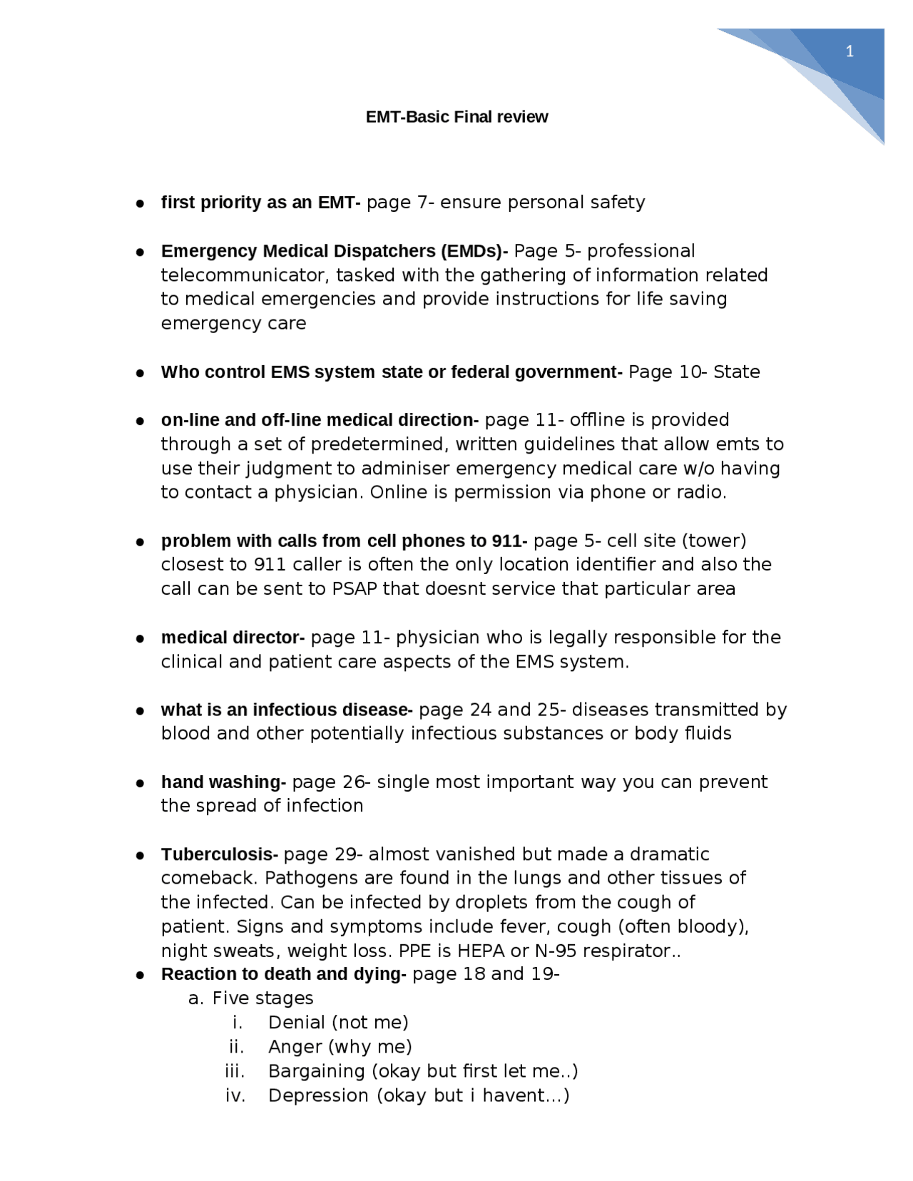 EMT-Basic Final review graded A | Exams Nursing - Docsity