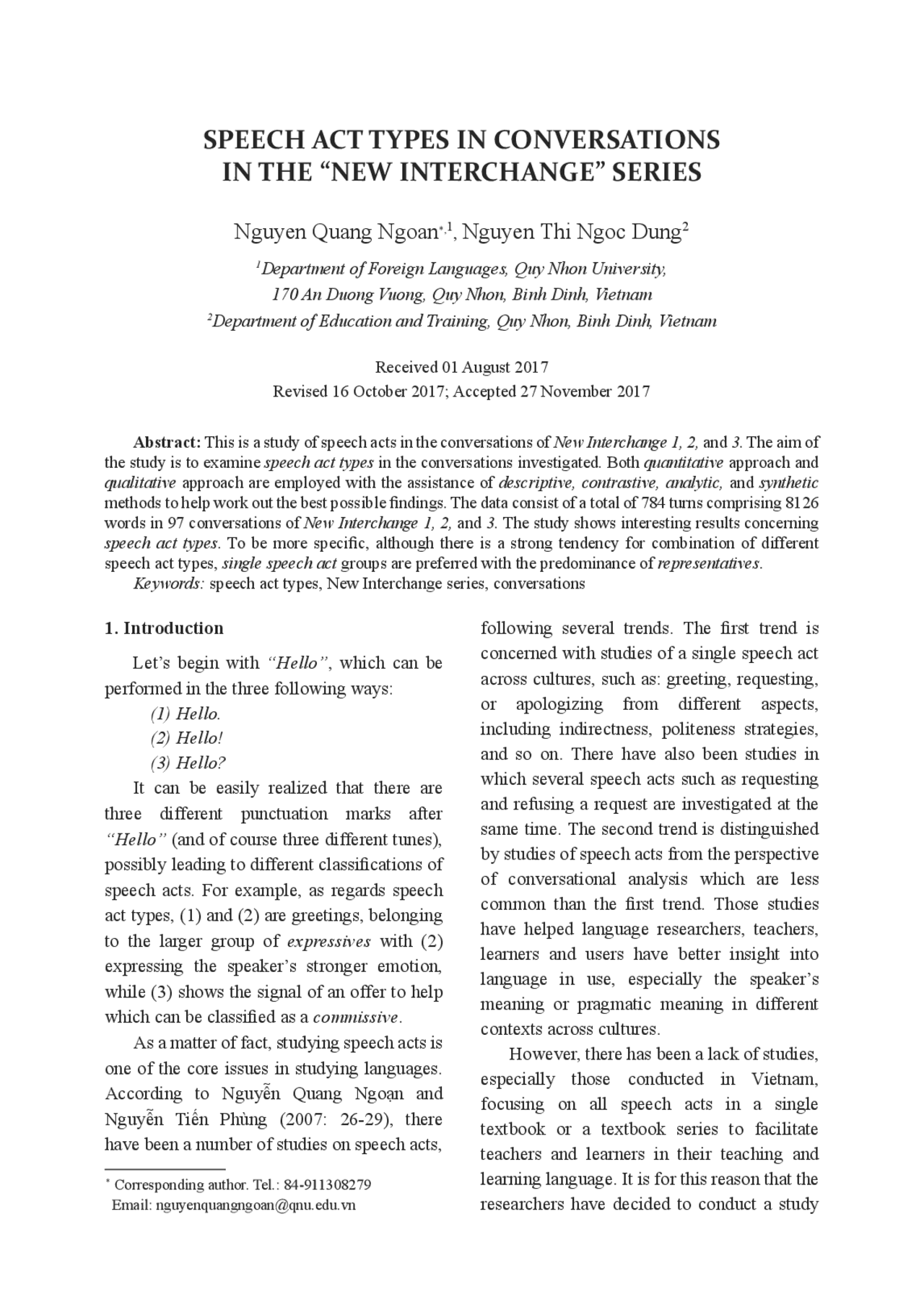 SPEECH ACT TYPES IN CONVERSATIONS IN THE “NEW ... | Apuntes Filología ...