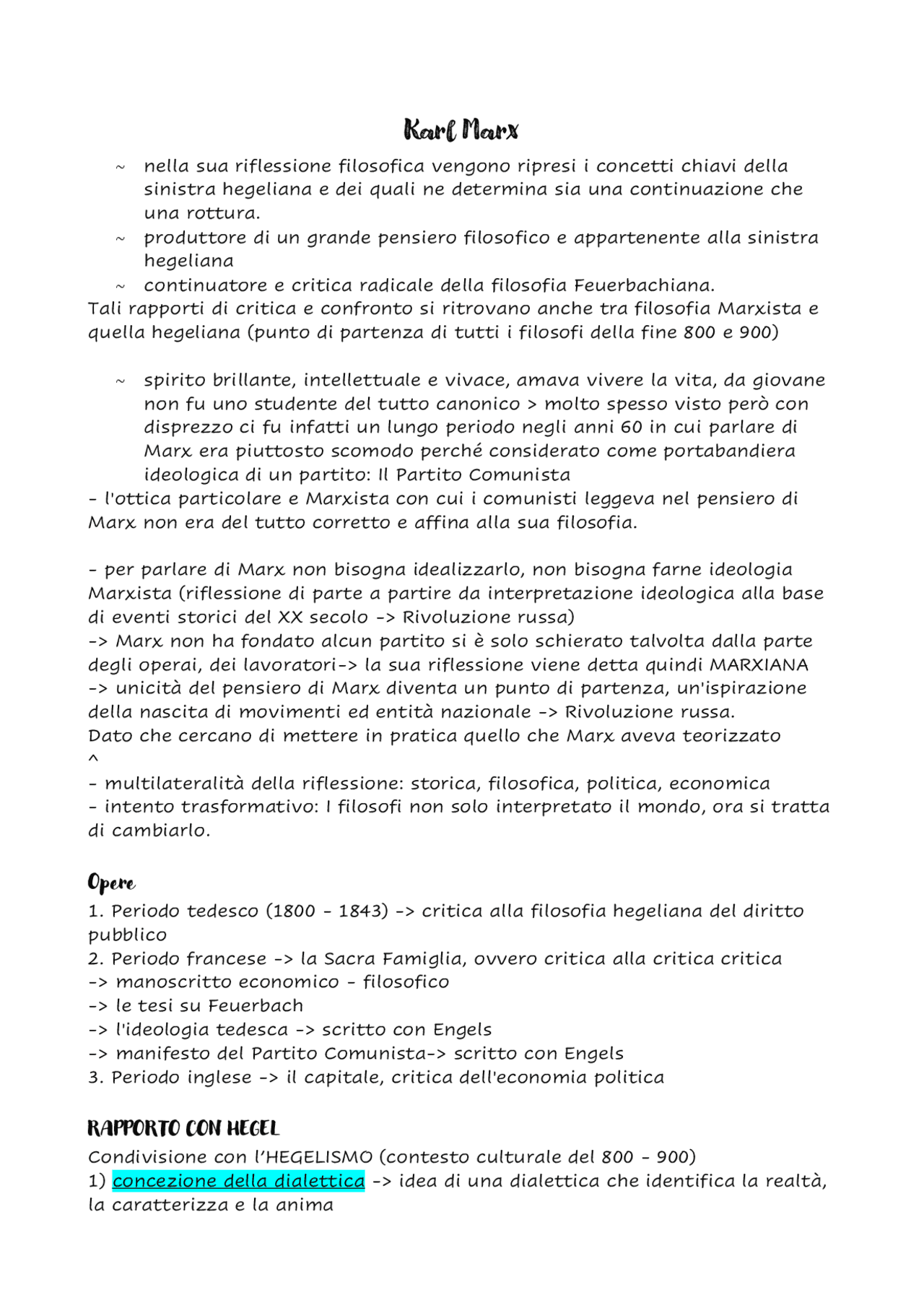 Marx Riassunto Liceo Scienze Applicate Appunti Di Filosofia Docsity