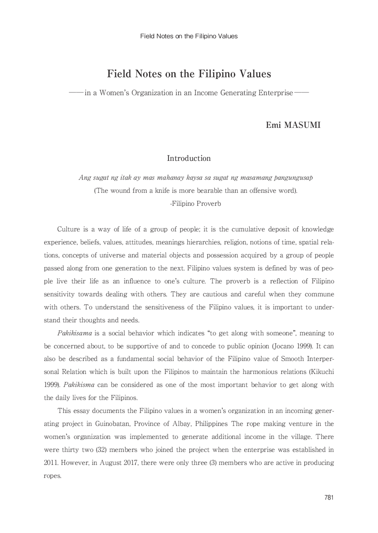 Field Notes On The Filipino Values Summaries Japanese Language Docsity